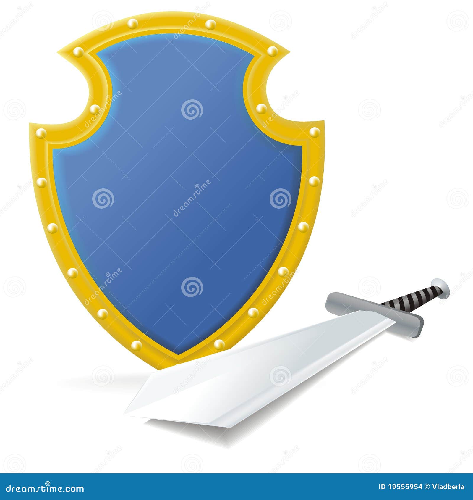 Blue shield and sword stock vector. Illustration of golden - 19555954