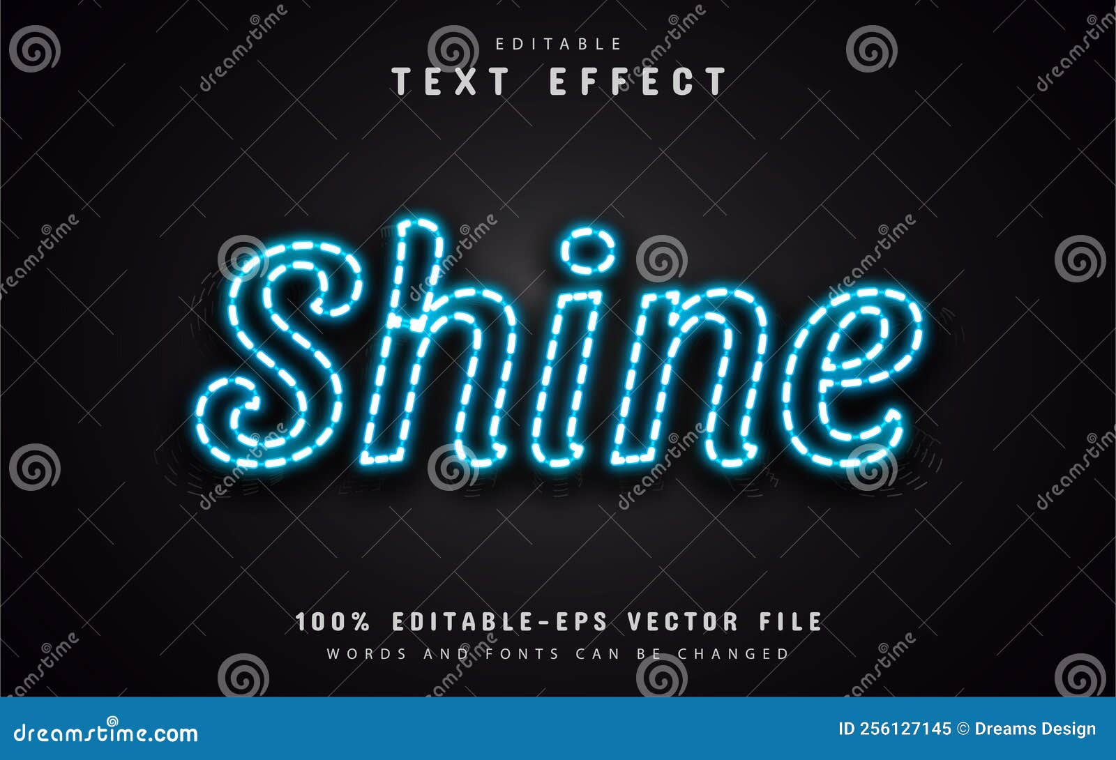 Blue Shine Neon Text Effect Stock Vector - Illustration of glows ...