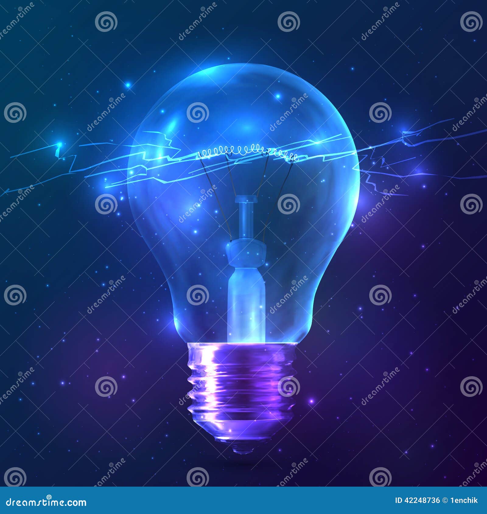 Blue Shining Bulb with Lightning Inside Stock Vector - Illustration of ...
