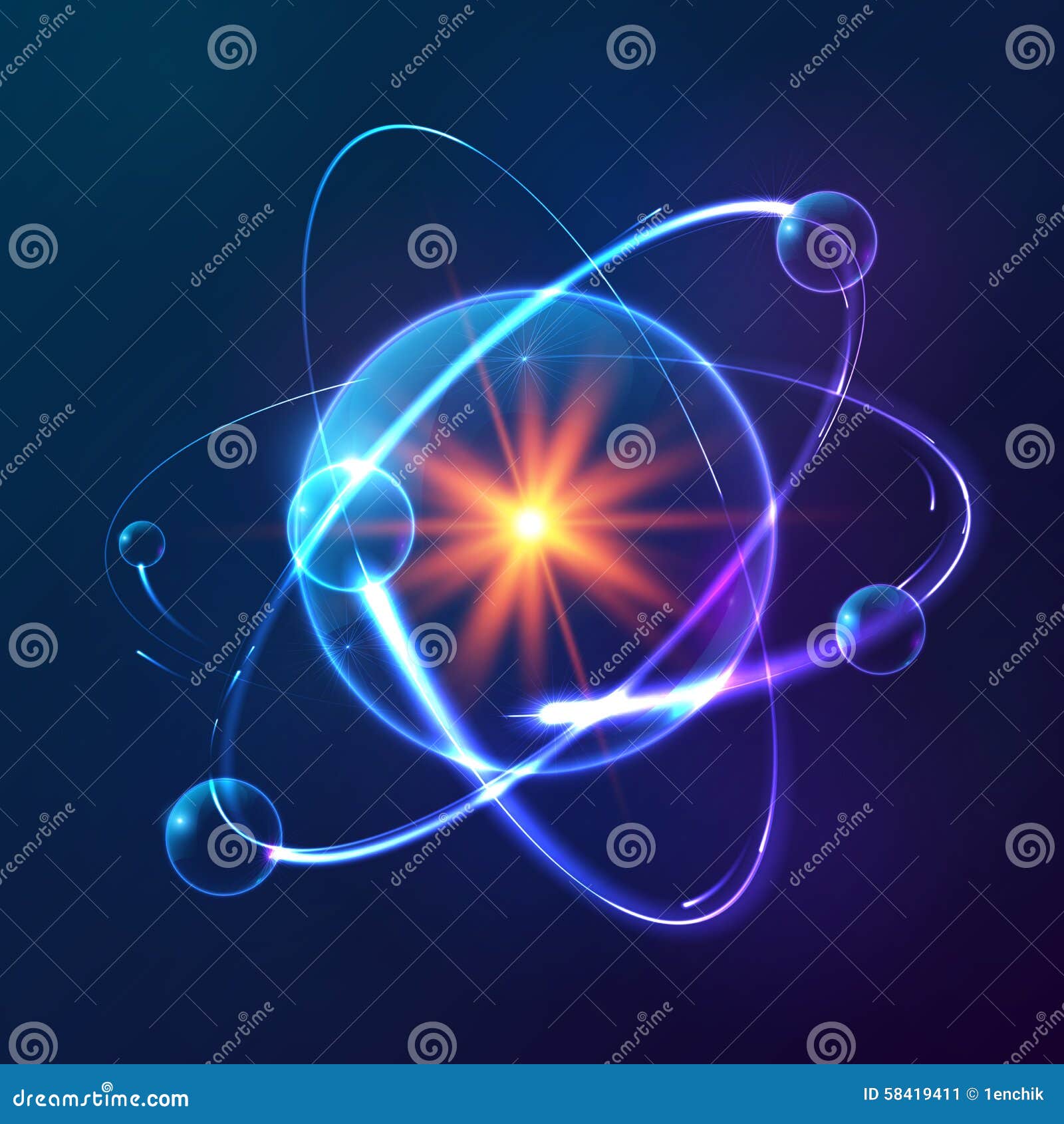 Blue Shining Cosmic Vector Atom Model Stock Vector - Illustration of ...
