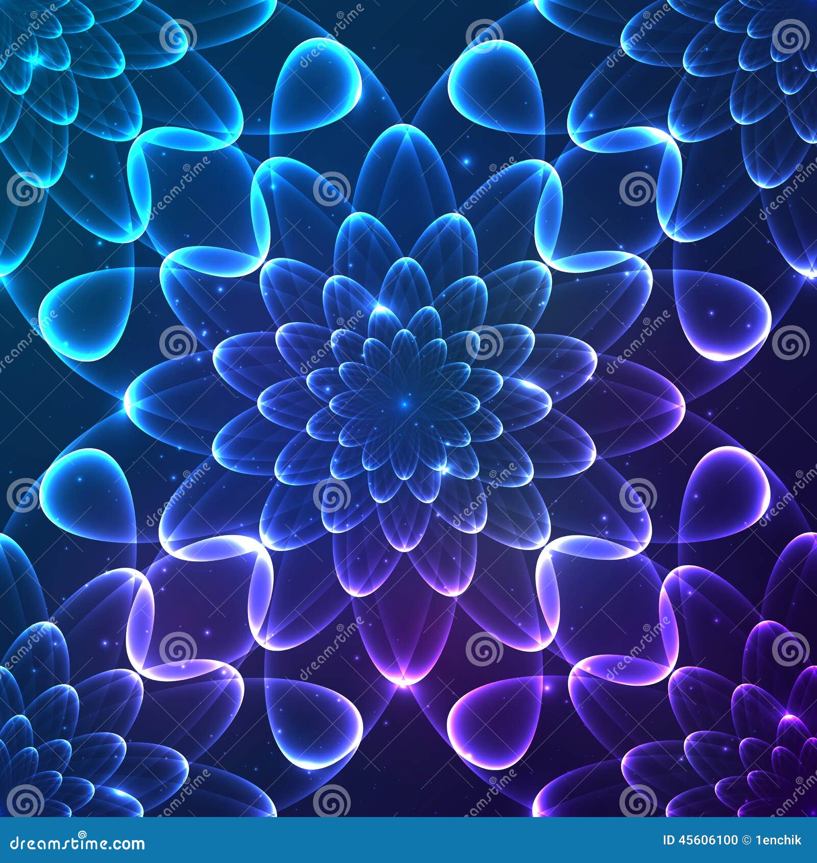 Blue Shining Vector Cosmic Flower Seamless Pattern Stock Vector ...