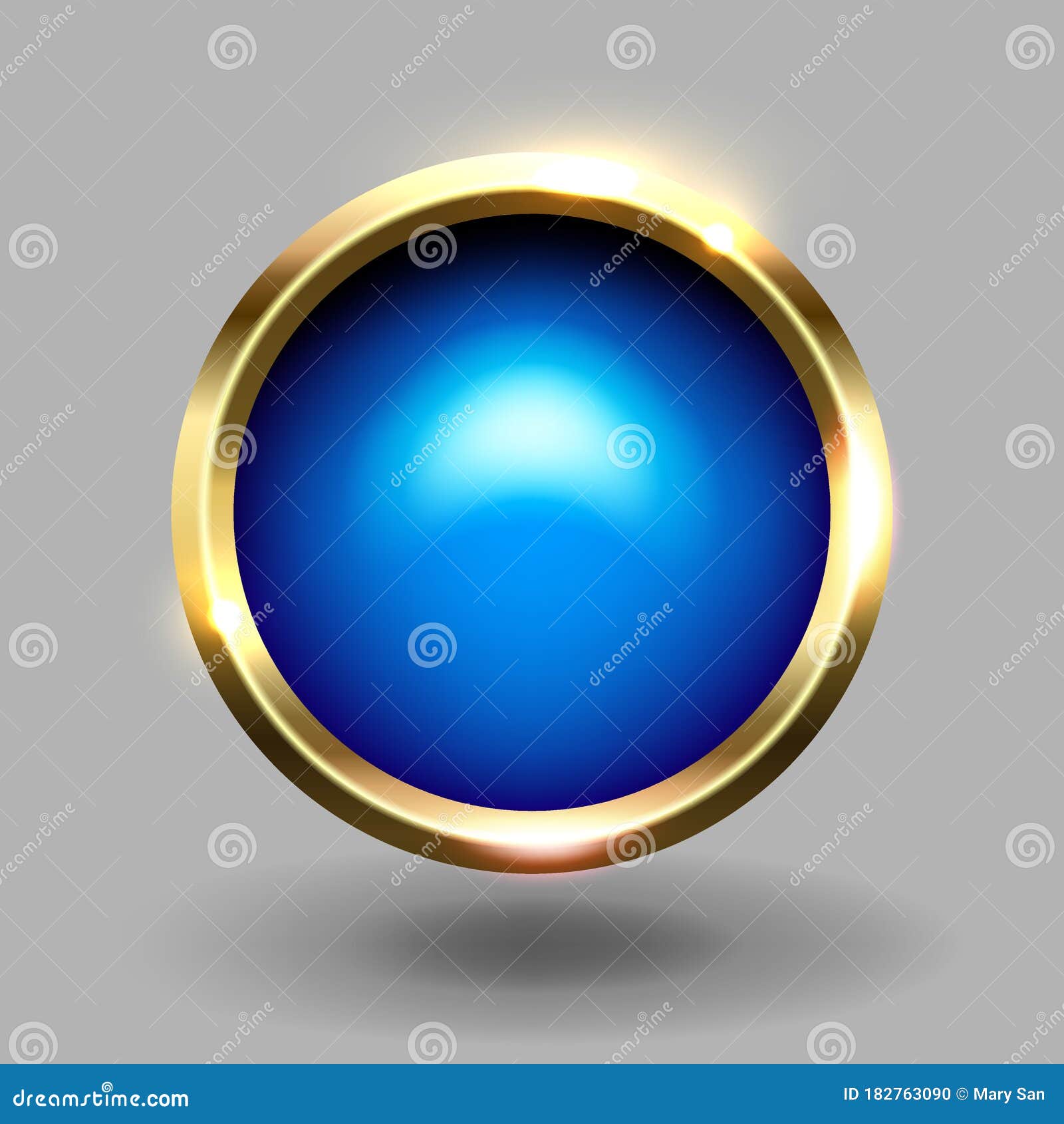 Blue Shiny Circle Blank Button with Gold Metallic Frame, Vector Element ...