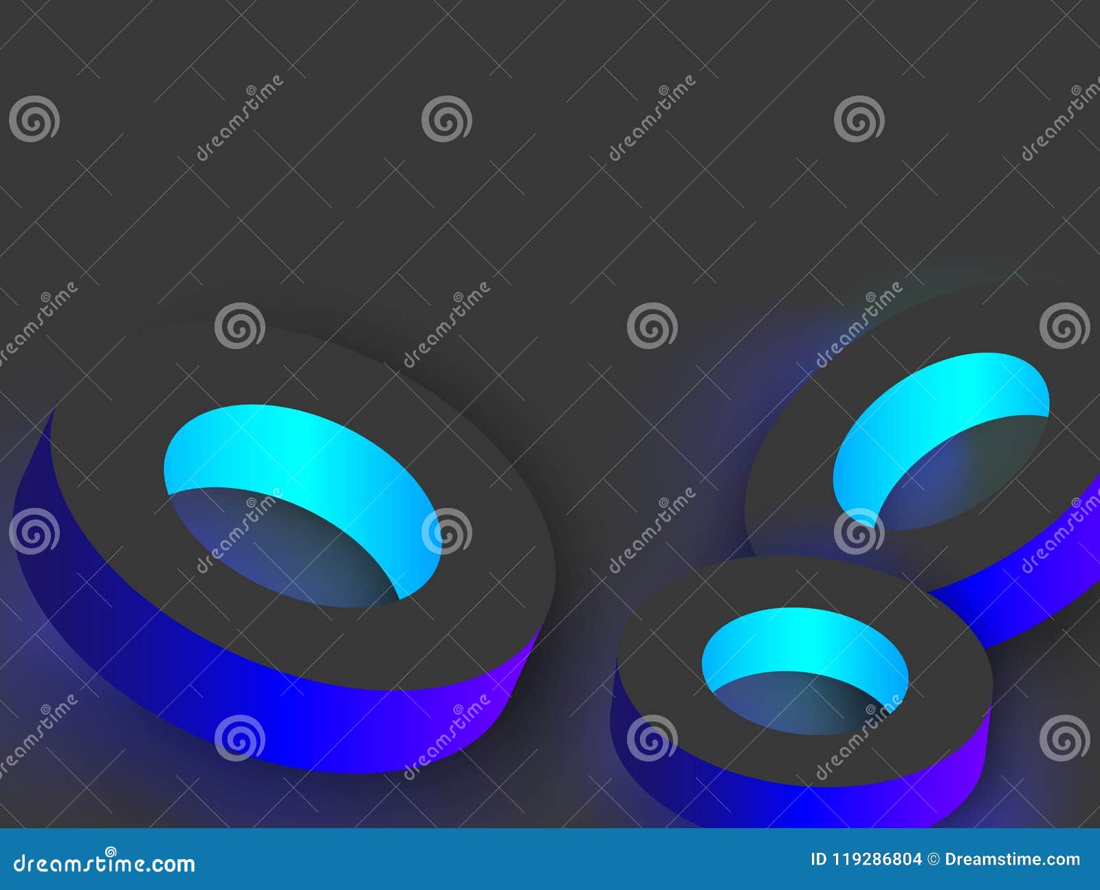 Blue Geometric 3d Rings on Grey Background. Stock Vector - Illustration ...