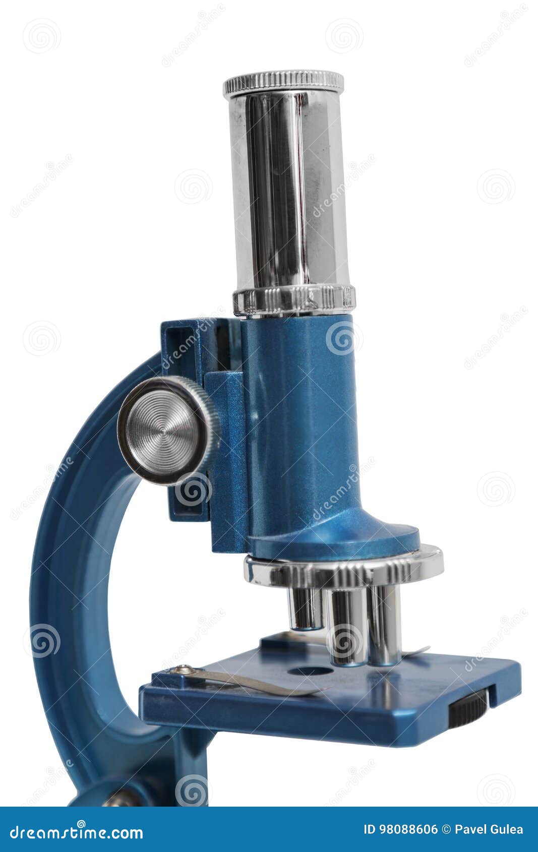 Blue Shiny New Microscope with Three Lenses on Isolated White ...