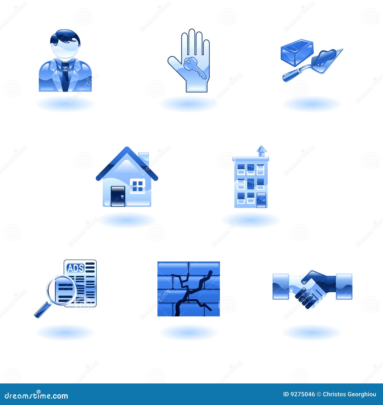 Blue Shiny Real Estate Icons Stock Vector - Illustration of glossy ...