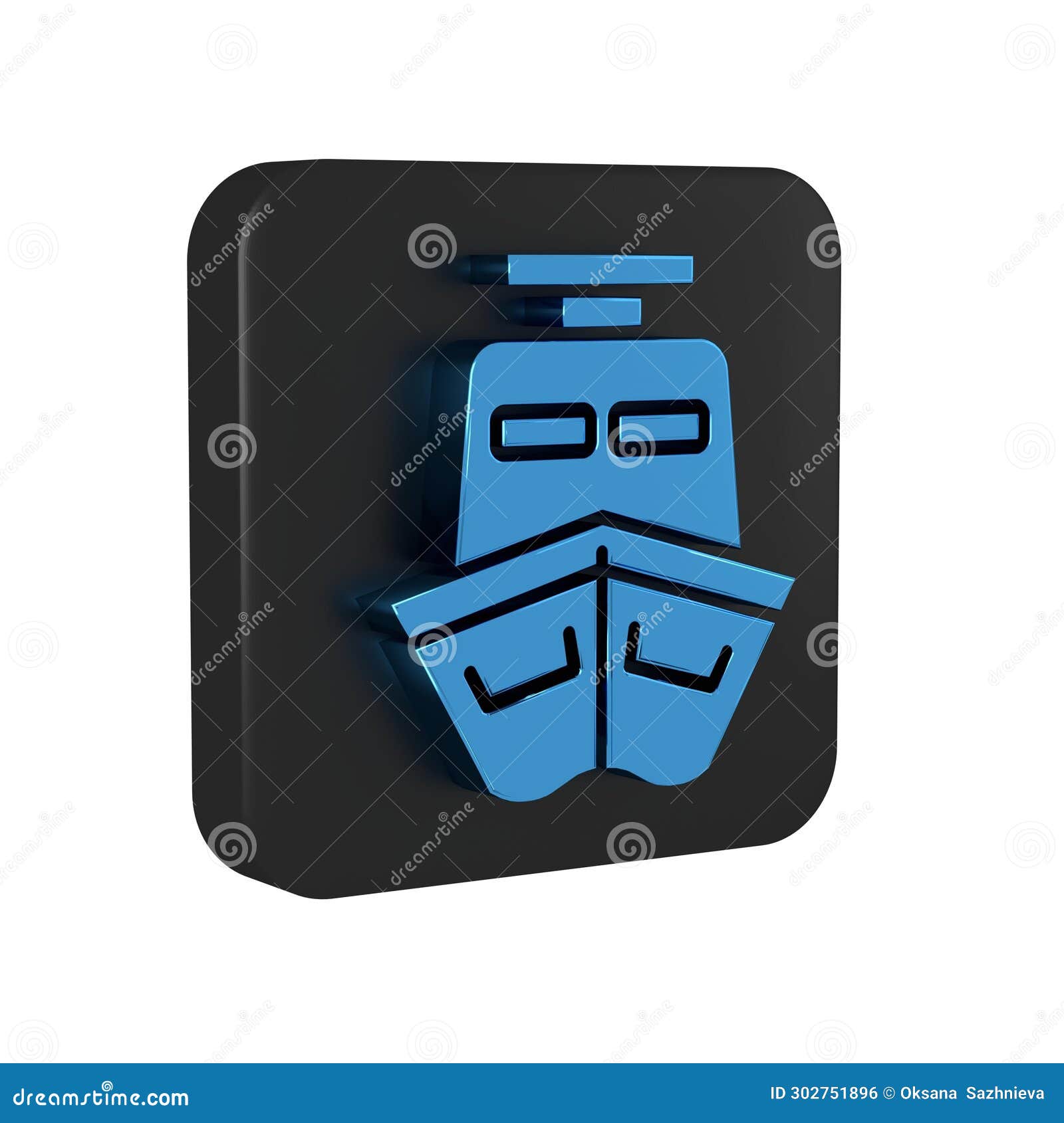 Blue Ship Icon Isolated on Transparent Background. Black Square Button ...