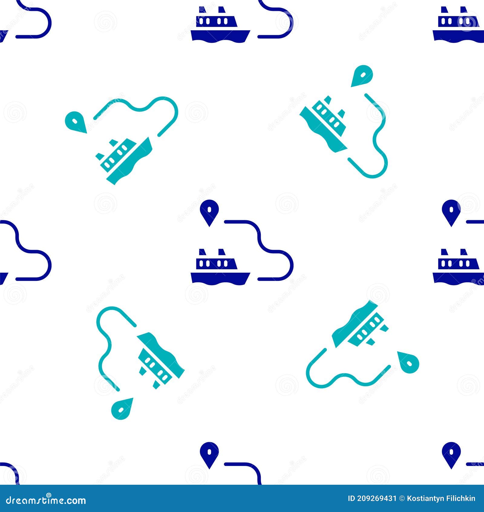 Blue Ship Line Path of Ship Sea Route with Start Point GPS and Black ...