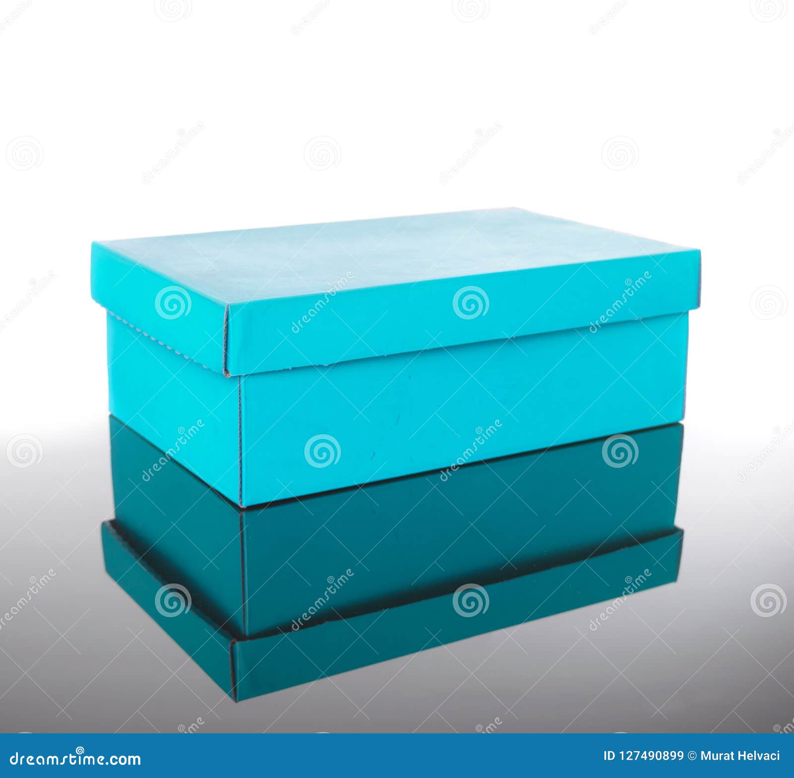 Blue Shoe Box Reflective Black Floor Stock Image - Image of shoe ...