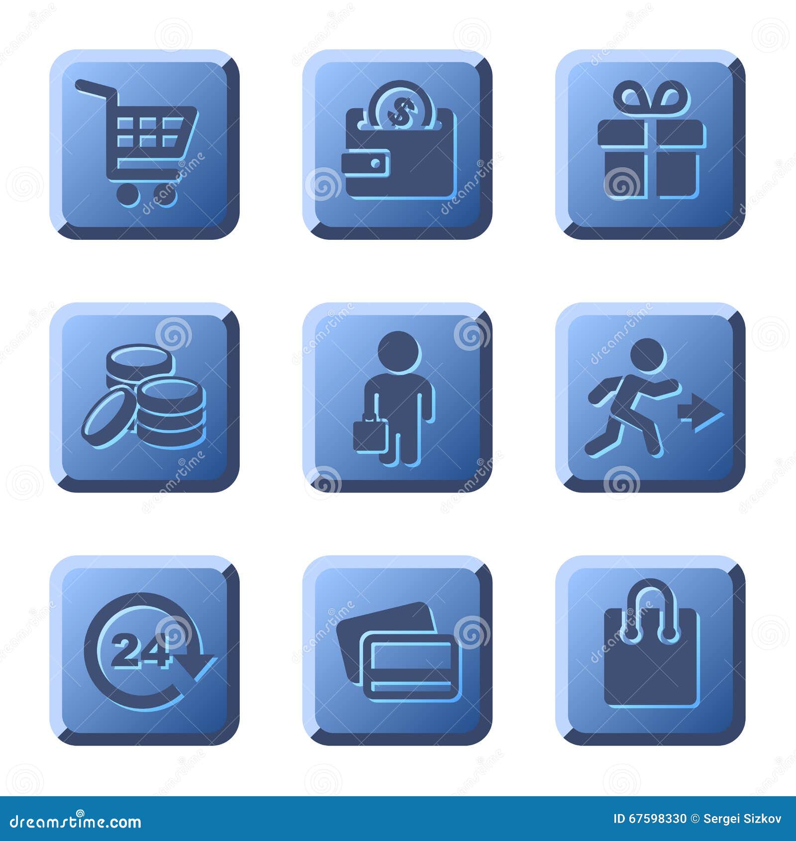 Blue Shopping Icons Set. Vector Stock Vector - Illustration of open ...