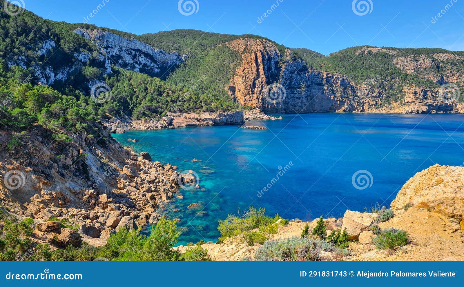 Blue Ibiza shore stock image. Image of mediterranean - 291831743
