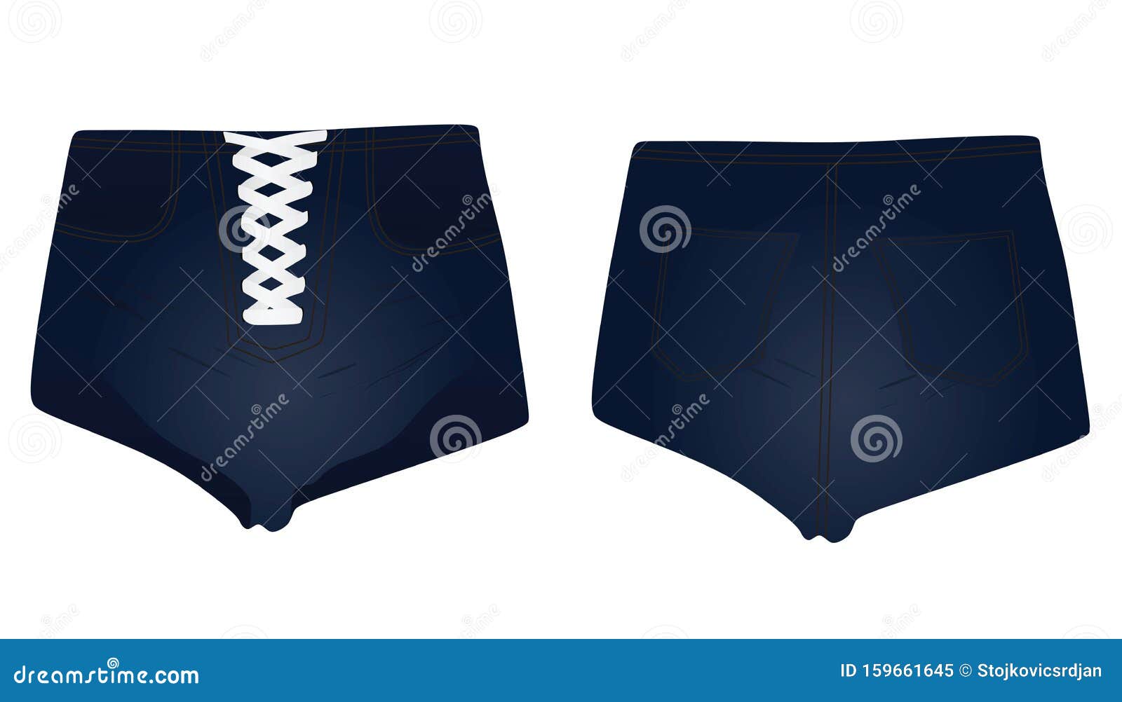 Blue Shorts Jeans Front and Back View Stock Vector - Illustration of ...