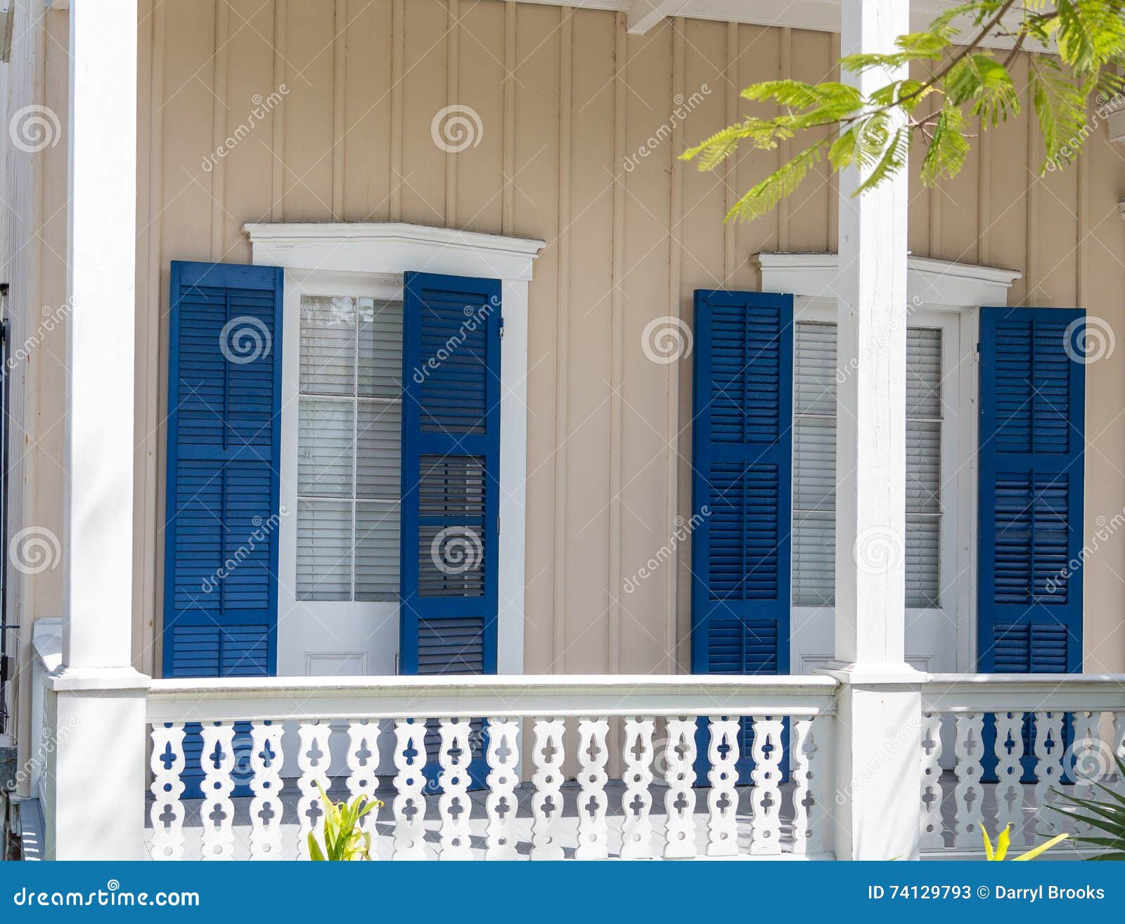 Blue Shutters on Tropical Veranda Stock Image - Image of shutters ...