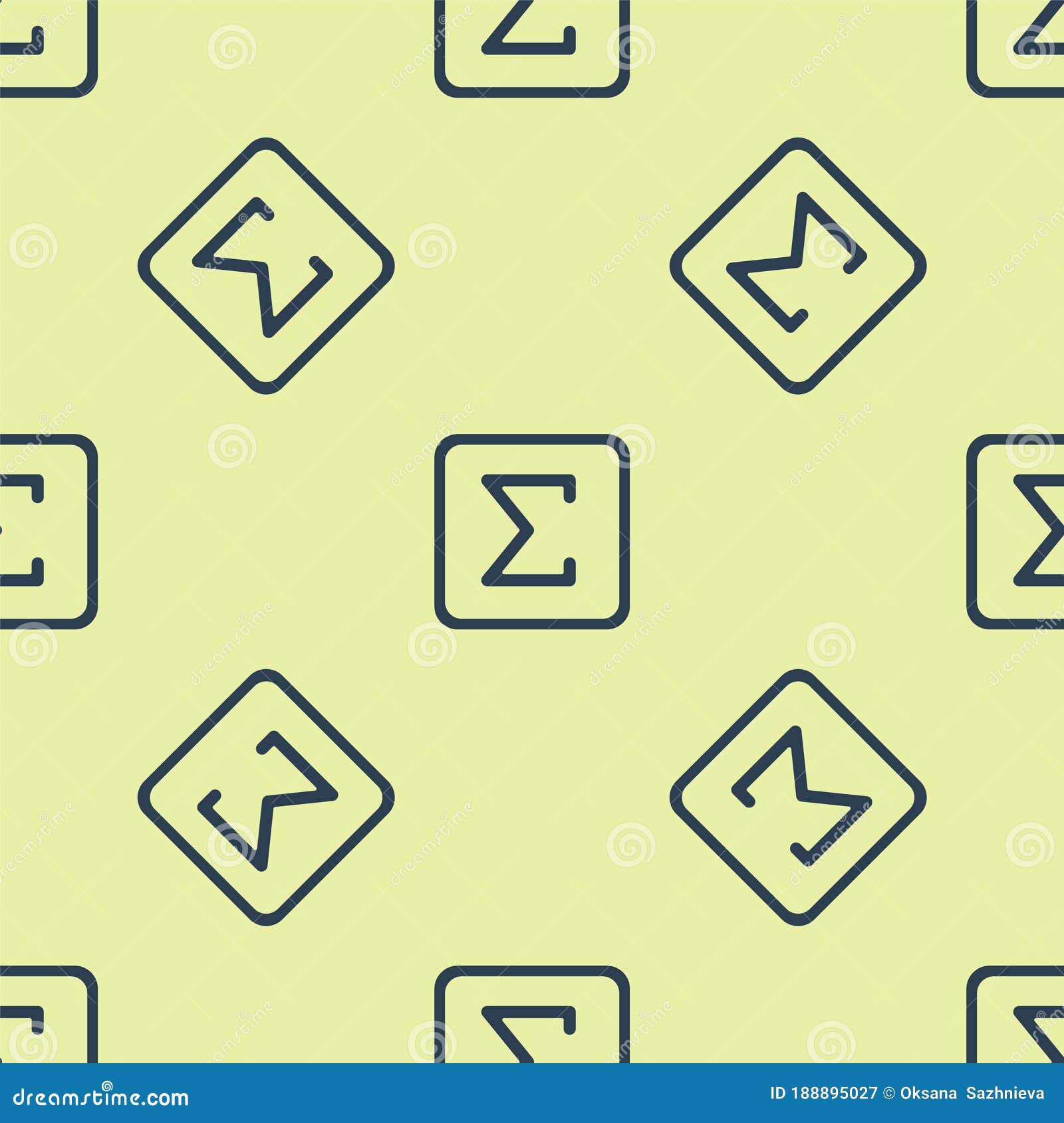 Blue Sigma Symbol Icon Isolated Seamless Pattern on Yellow Background ...