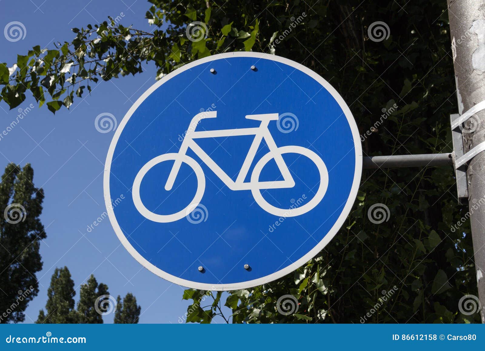 Blue Sign of a Bicycle Track in Munich, Germany, 2015 Stock Photo ...