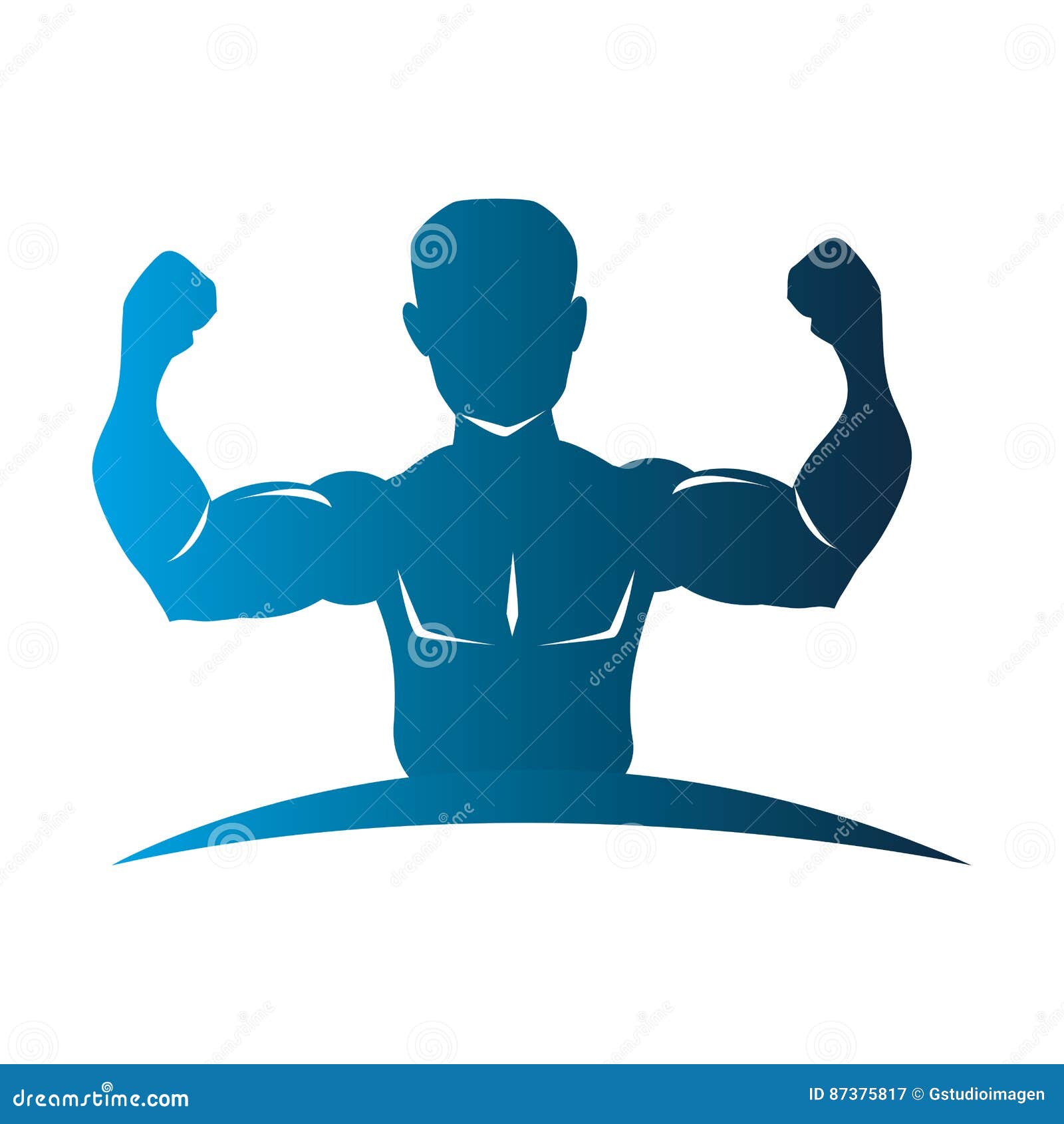 Blue Silhouette Half Body Muscle Man Stock Vector - Illustration of ...