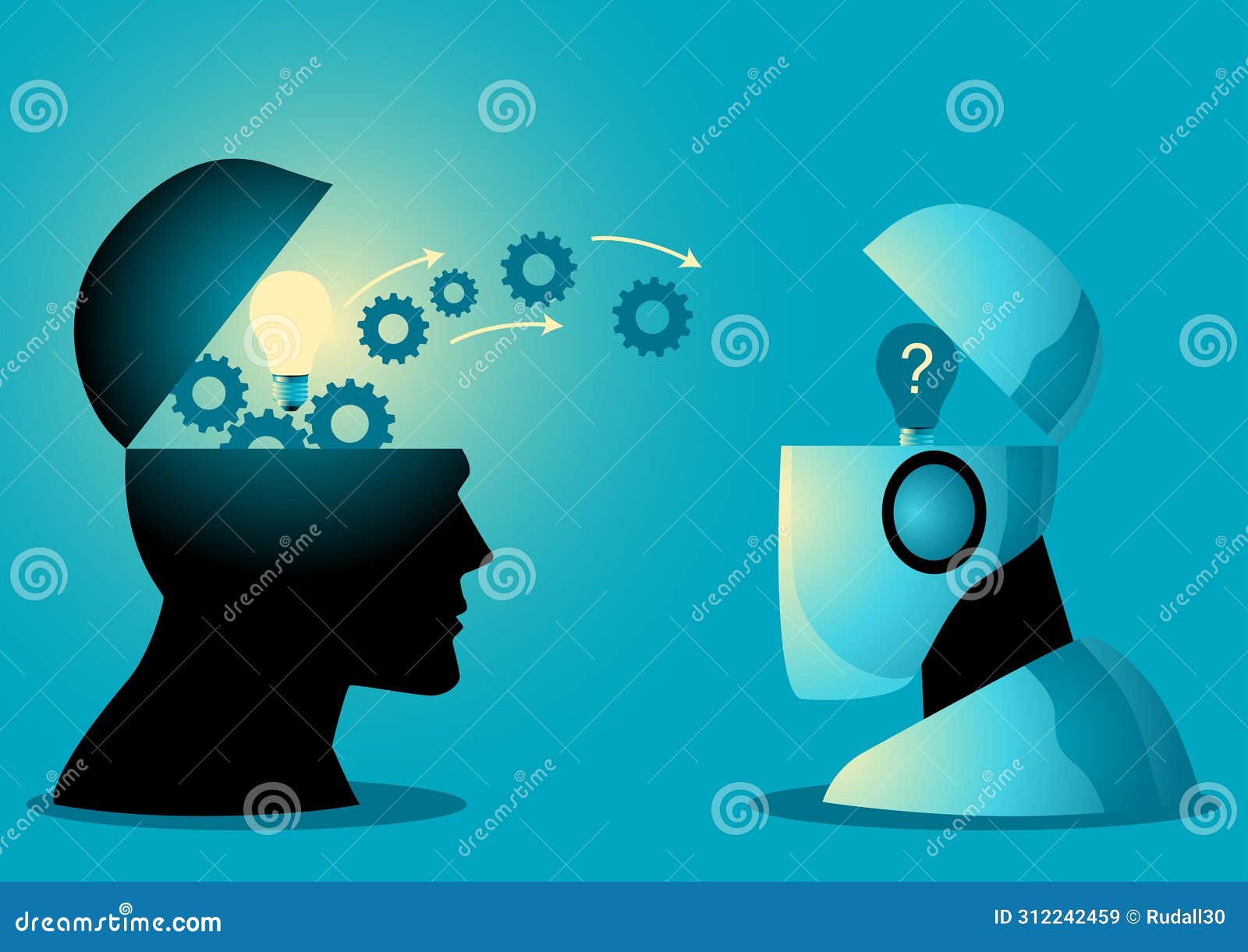 Blue Silhouette Knowledge Transfer AI Learning Cartoon Vector ...