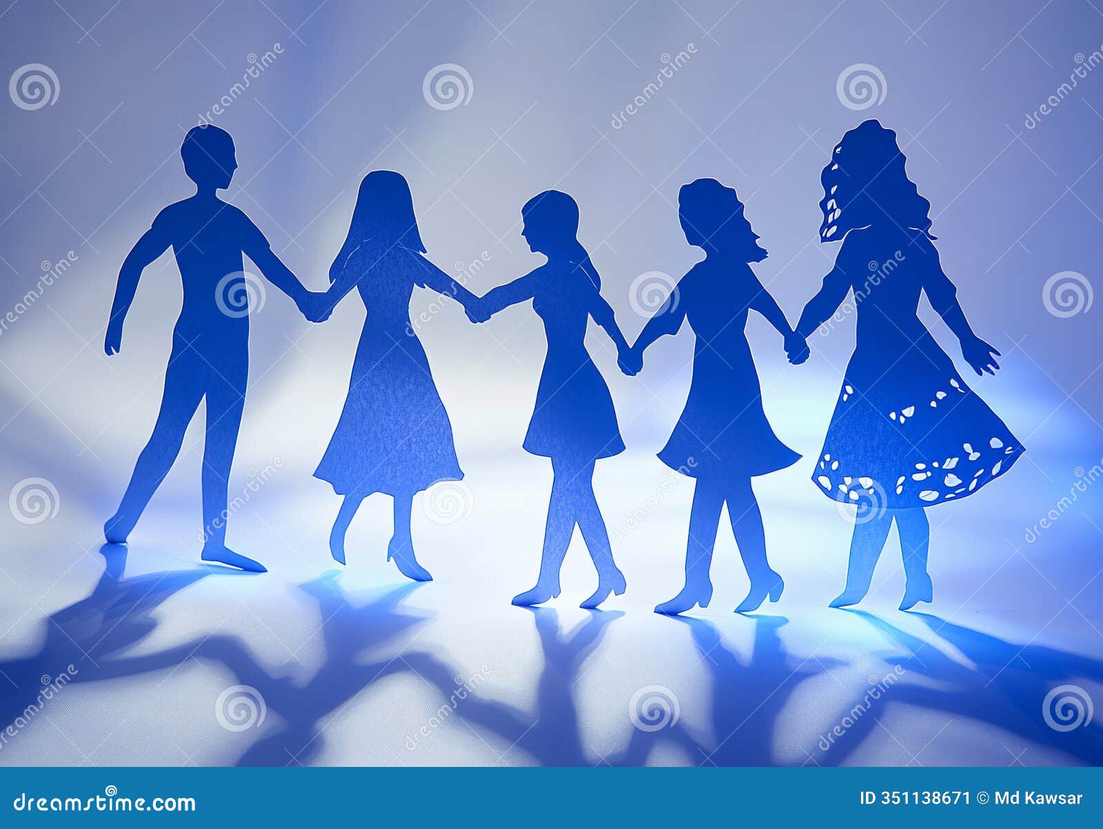 Blue Silhouettes of People Holding Hands, Unity High Quality Image ...
