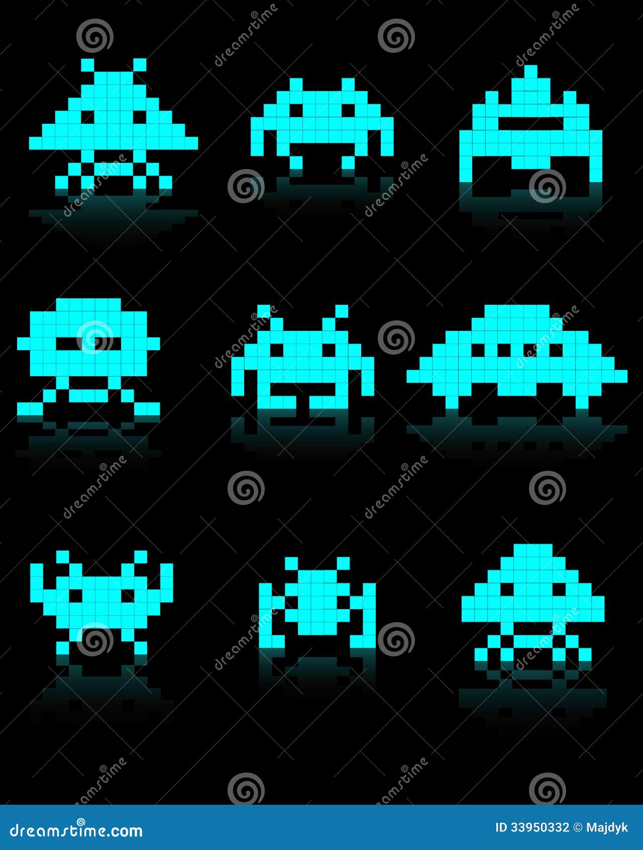 Blue Silhouettes of Space Invaders Editorial Photography - Illustration ...