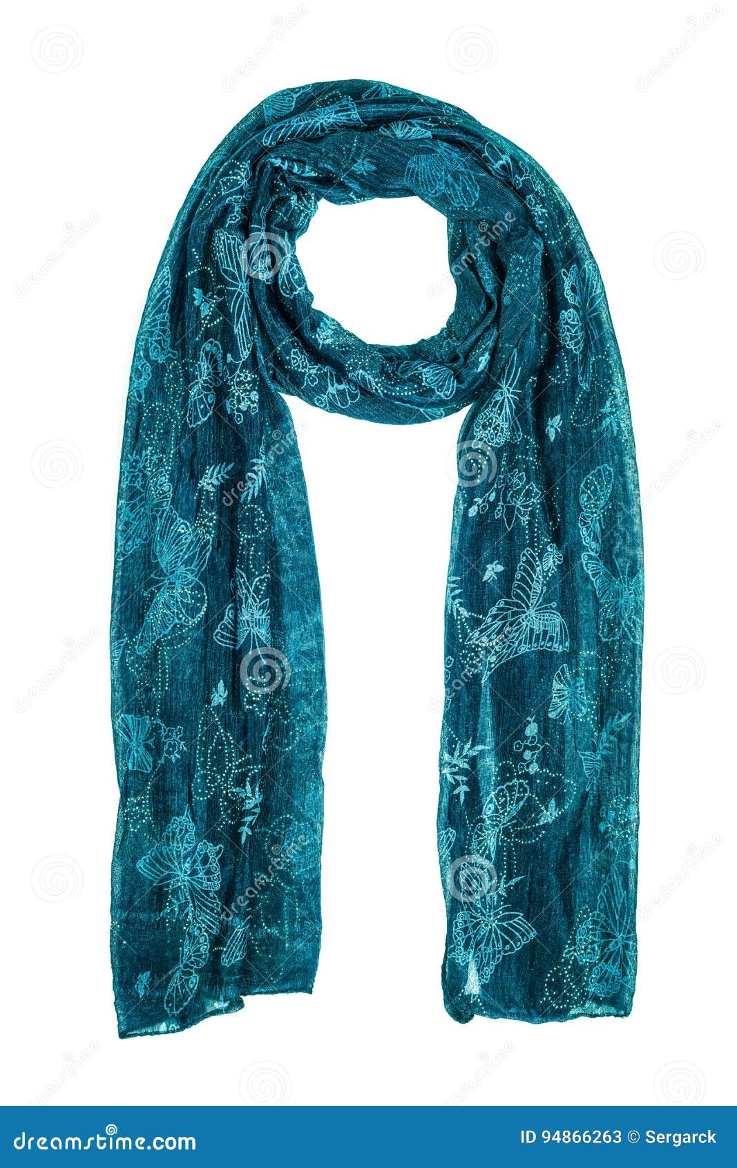 Blue Silk Scarf Isolated on White Background. Stock Image - Image of ...