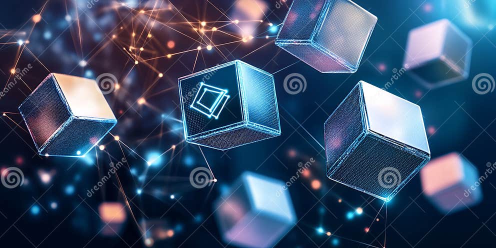 Blue and Silver Cubes Float Against a Dark Background Stock Illustration - Illustration of ...