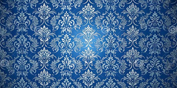 Blue and Silver Damask Pattern Backdrop AI-Created Content Stock Illustration - Illustration of ...