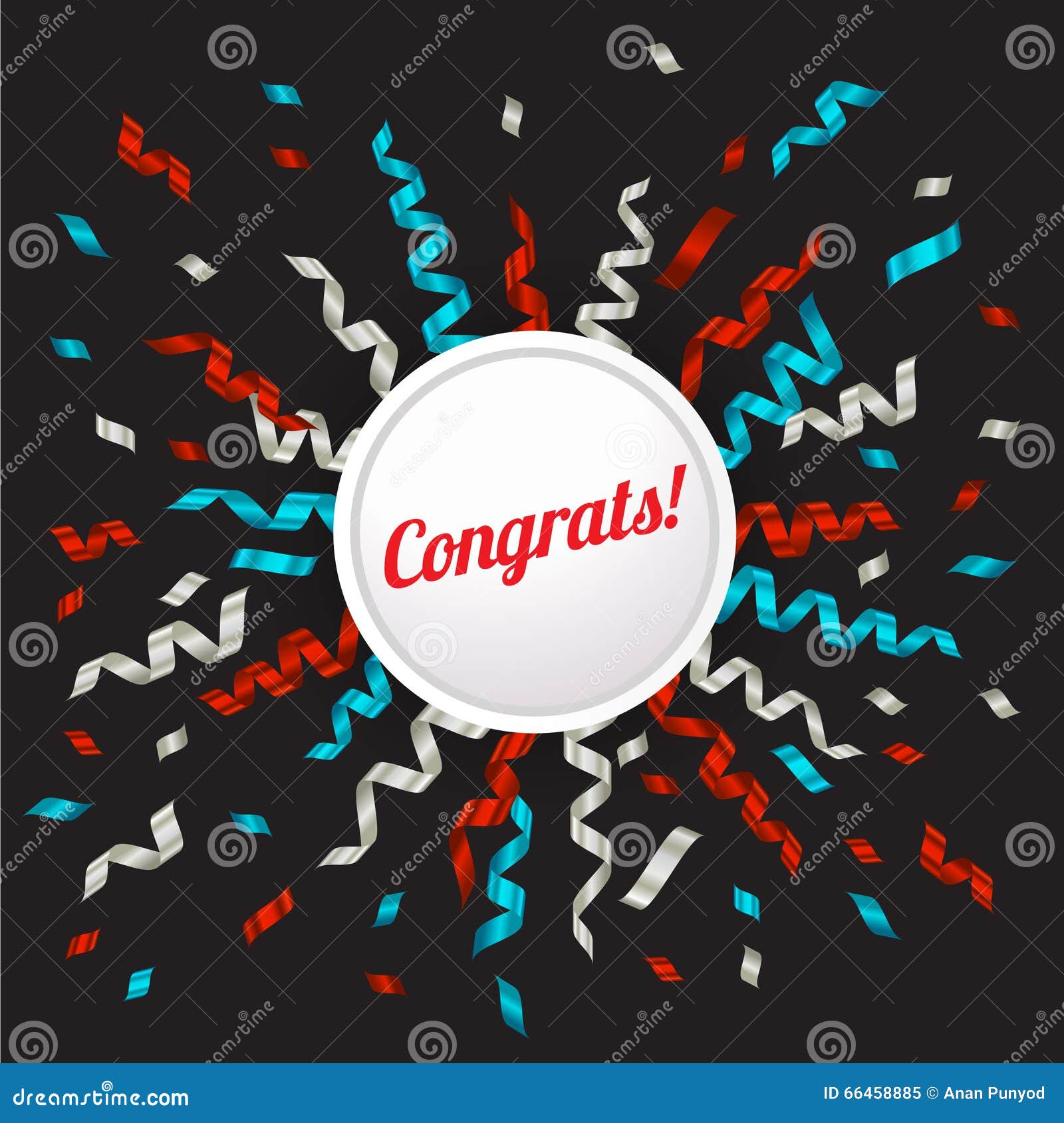 Blue, Silver and Red Ribbon and Congrats Circle Banner , Vector ...