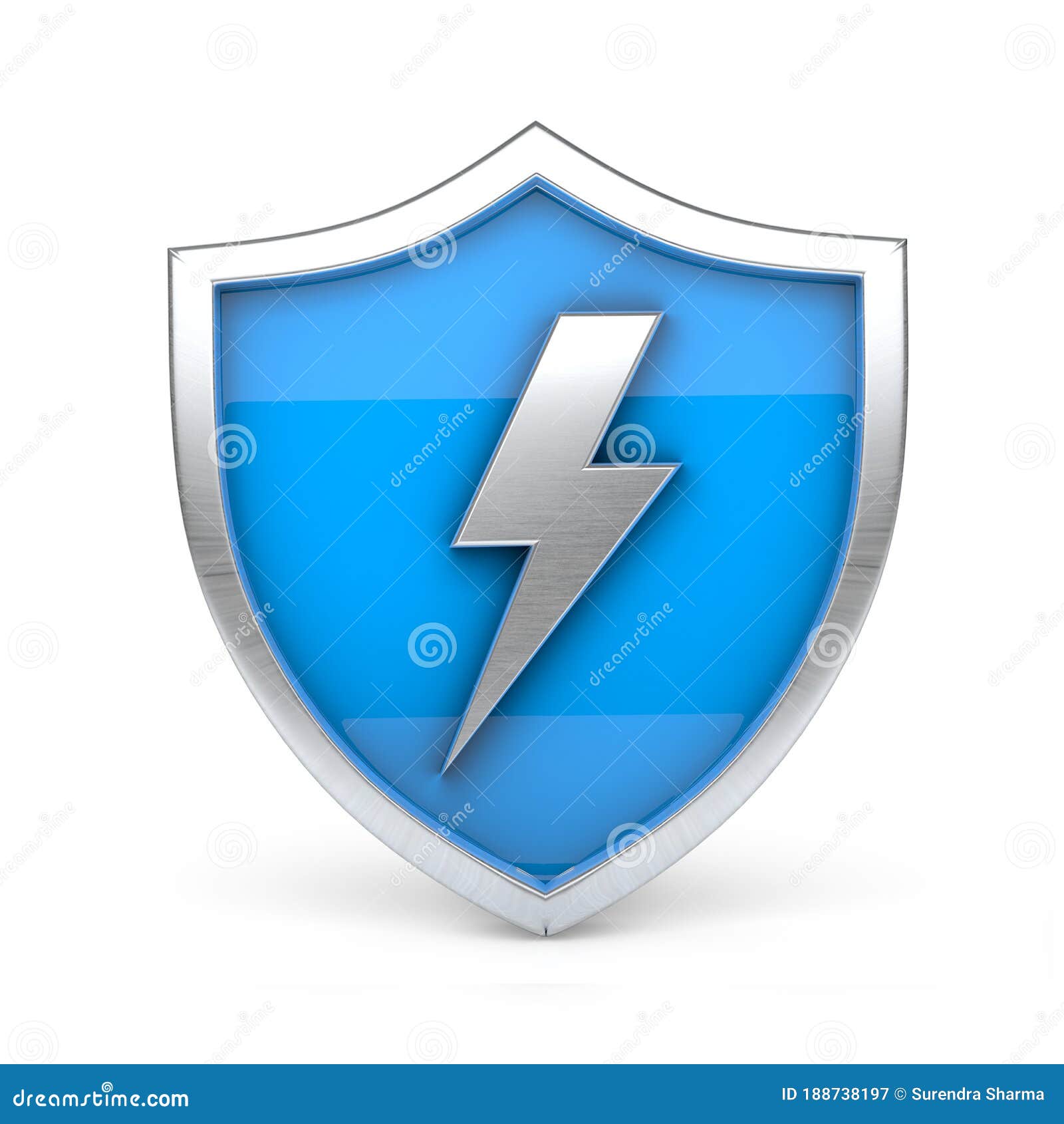 Blue and Silver Shield with Silver Thunderbolt on White Background ...