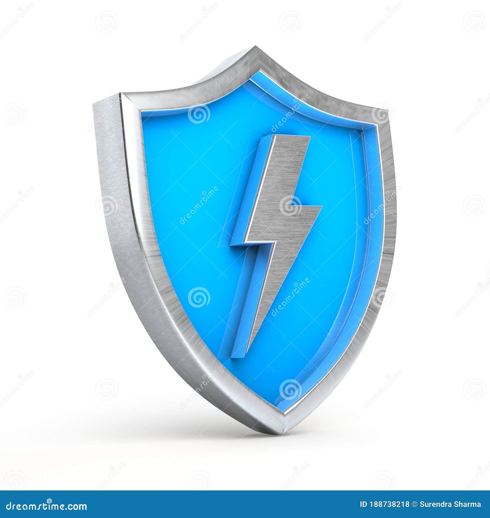 Blue and Silver Shield with Silver Thunderbolt on White Background ...