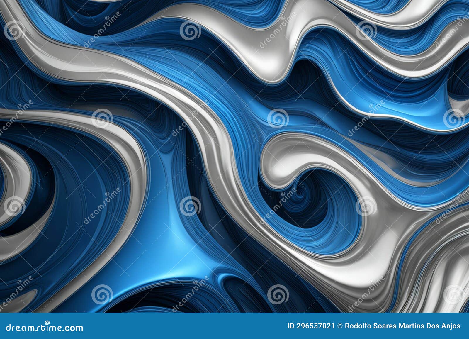 Blue and Silver Swirls and Splashes on 3D Abstract Background Stock ...