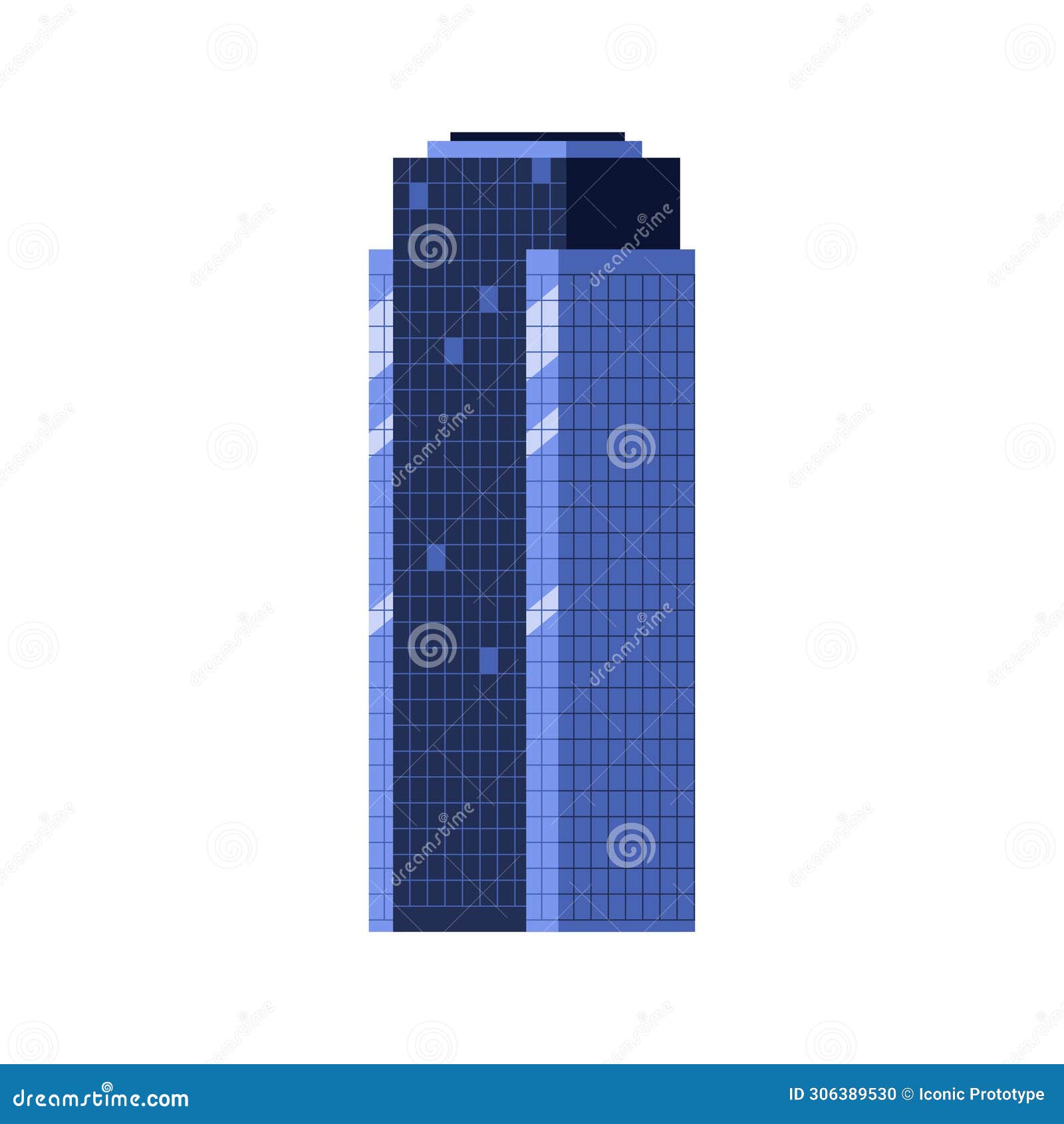 Blue Simple Skyscraper With Glass Windows, Megacity Architecture Vector ...