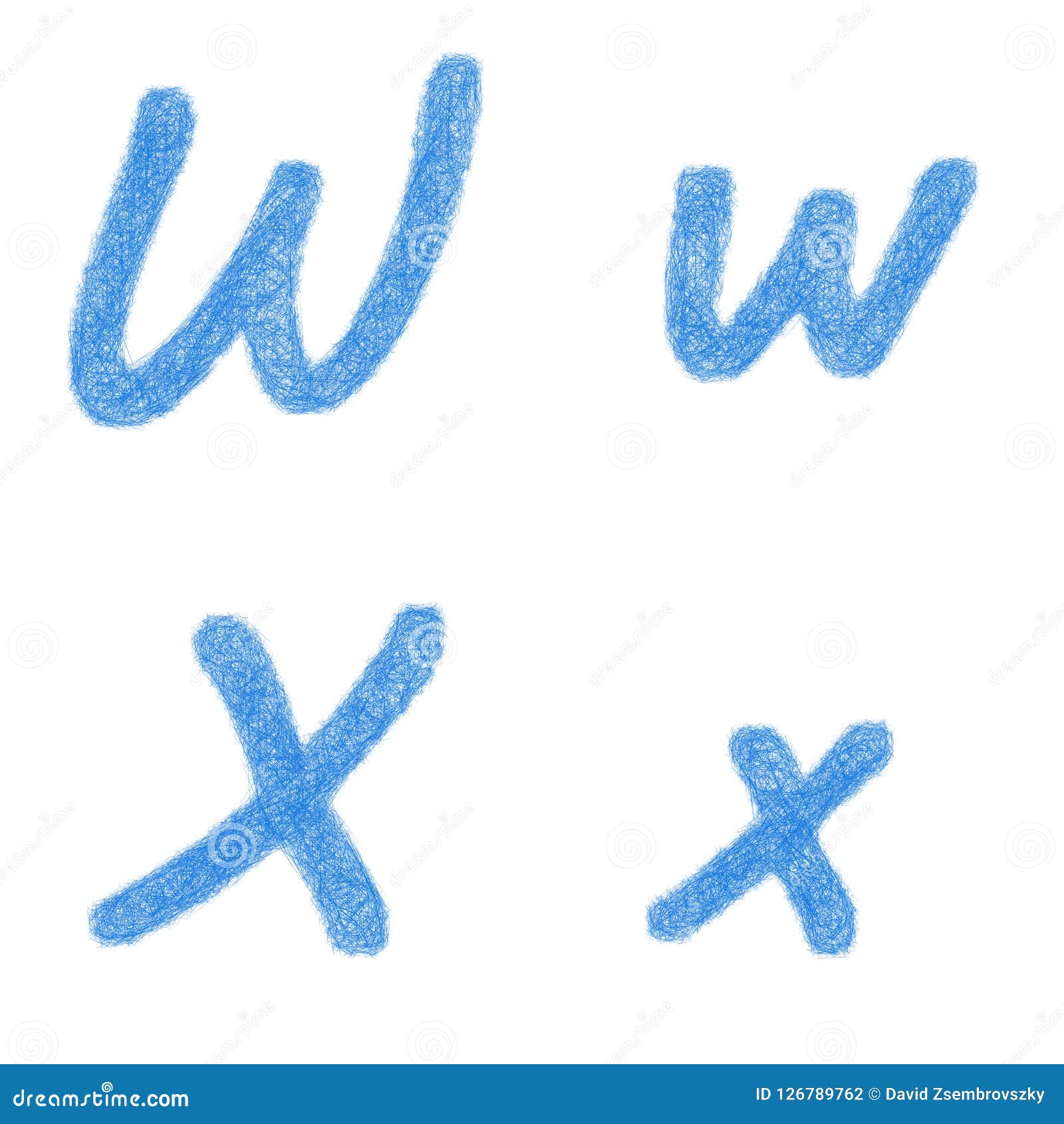 Blue Sketch Font Set - Letters W, X Stock Vector - Illustration of ...