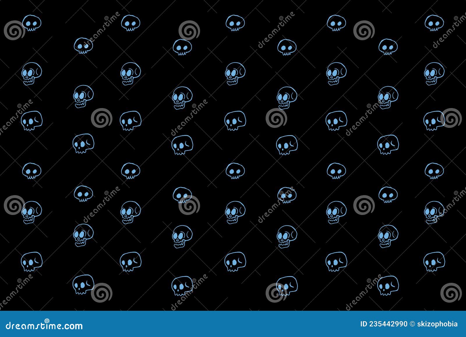Blue Skull Pattern Black Background Stock Vector - Illustration of logo ...