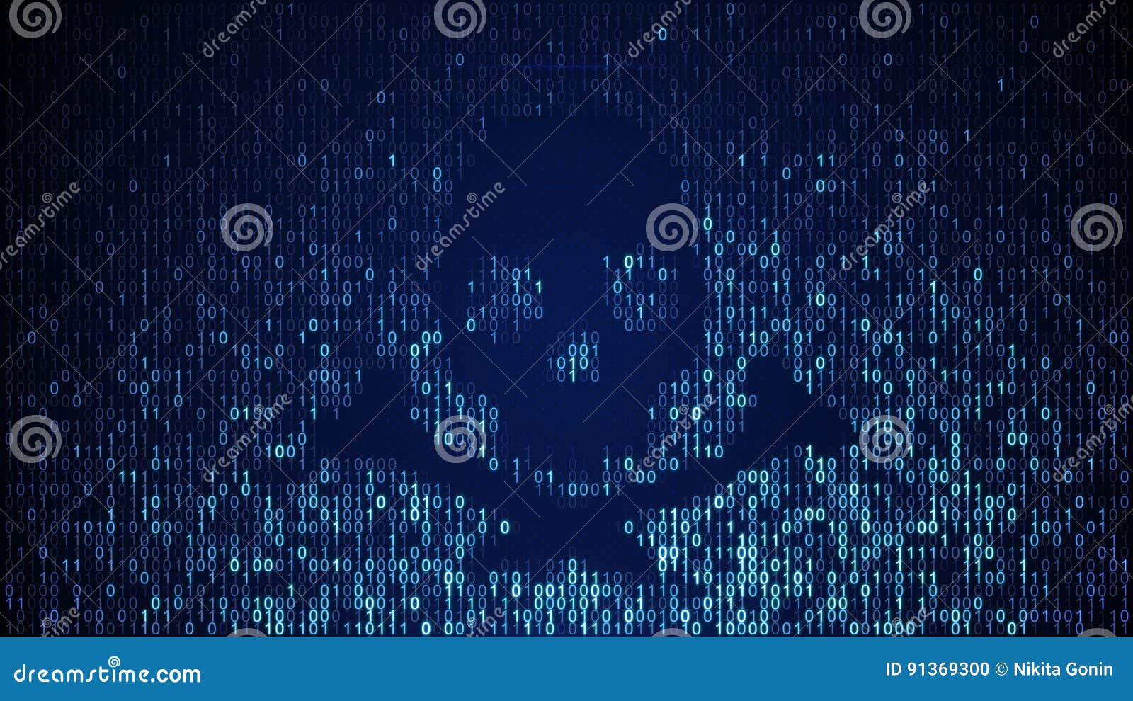 Blue Skull Shape of Binary Code on Screen Stock Illustration ...
