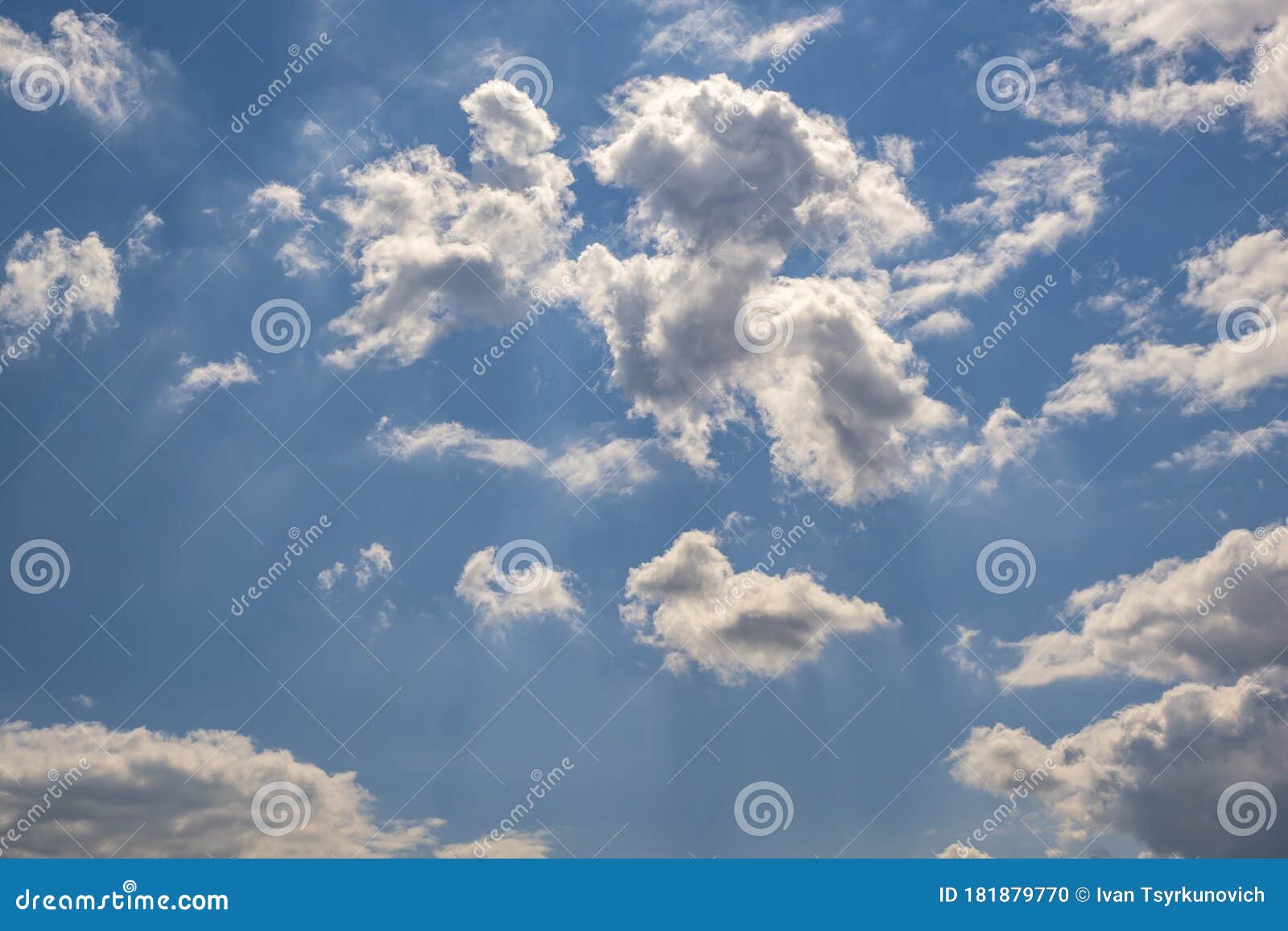 Blue Sky Background with Big Tiny Stratus Cirrus Striped Cloud before ...