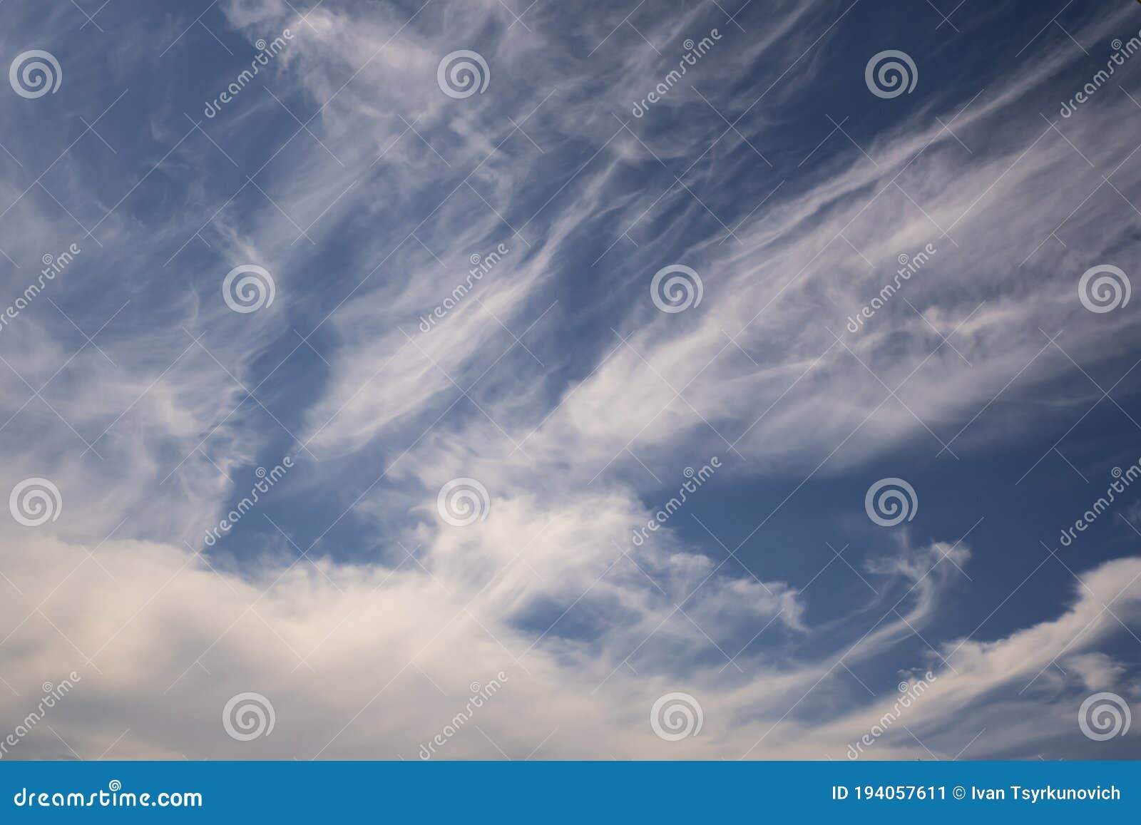 Blue Sky Background with Big White Tiny Stratus Cirrus Striped Clouds ...