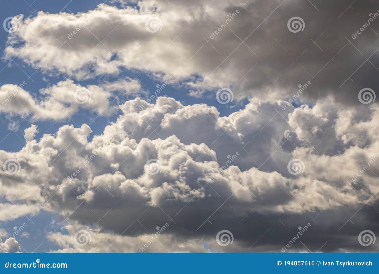 Blue Sky Background with Big White Tiny Stratus Cirrus Striped Clouds ...