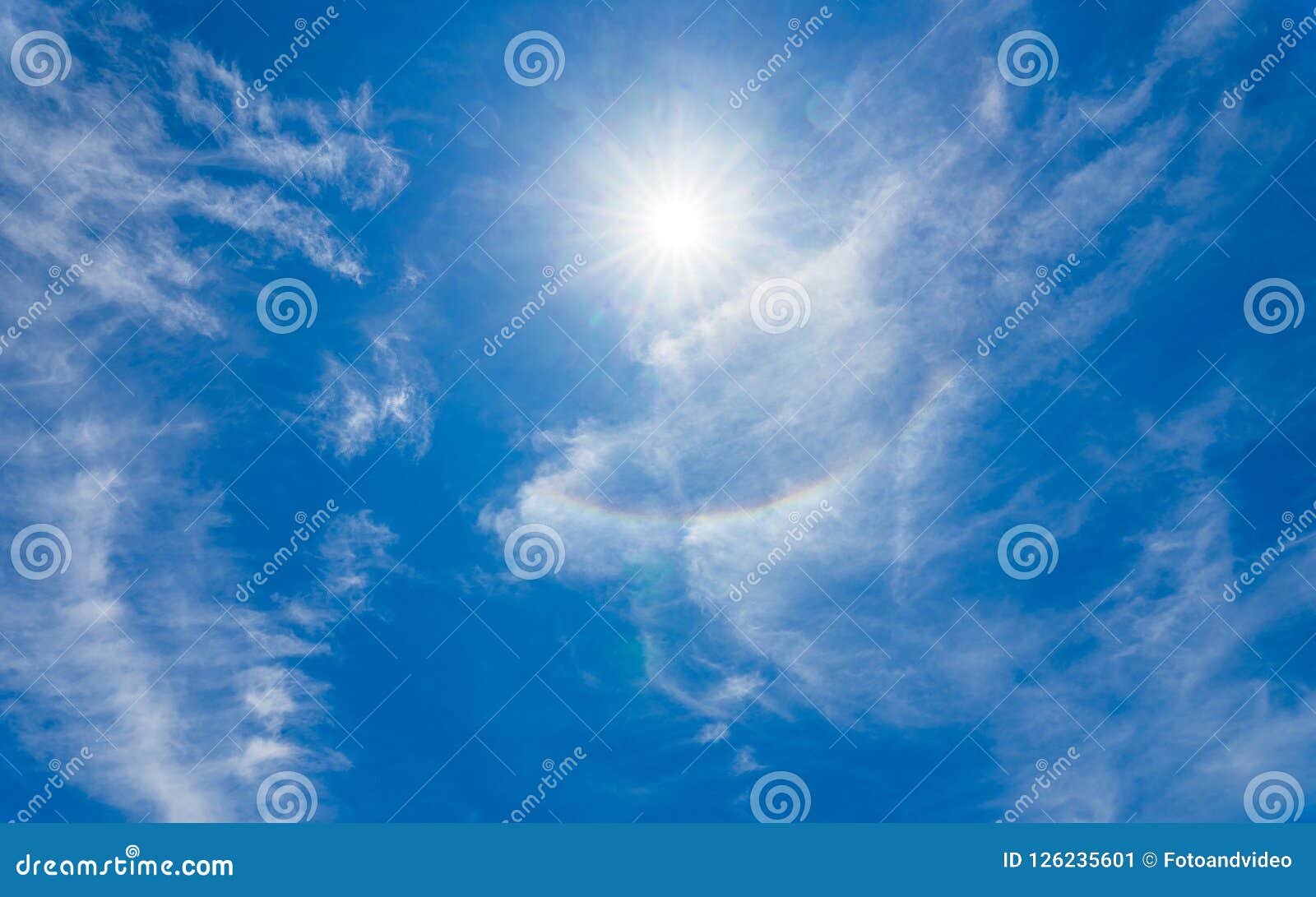 Blue Sky Background with Sun Rays and Clouds Stock Image - Image of ...