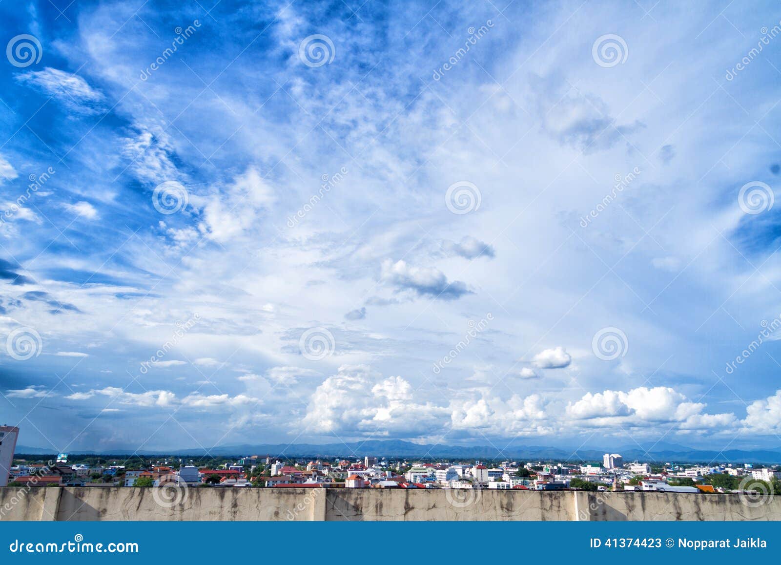 Blue Sky Background With Tiny Clouds And Cityscape Stock Image - Image ...