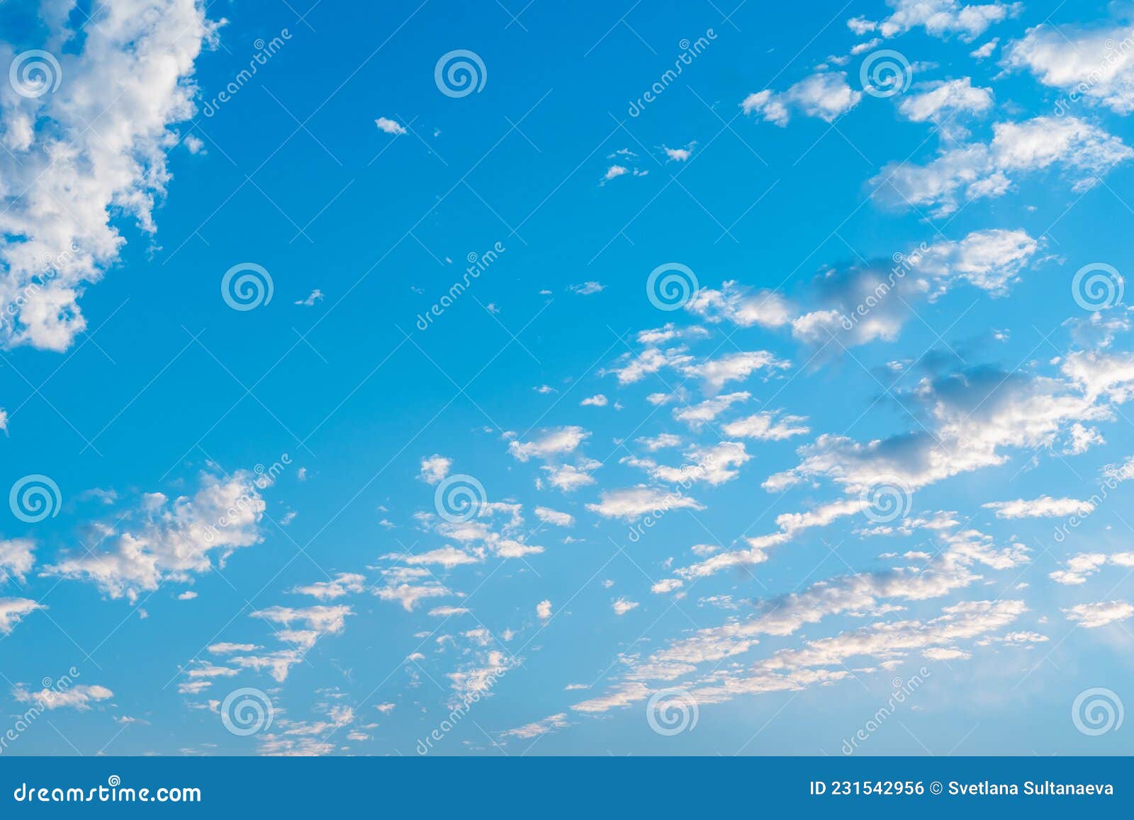 Blue Sky Background with Tiny Clouds at Noon Stock Photo - Image of ...