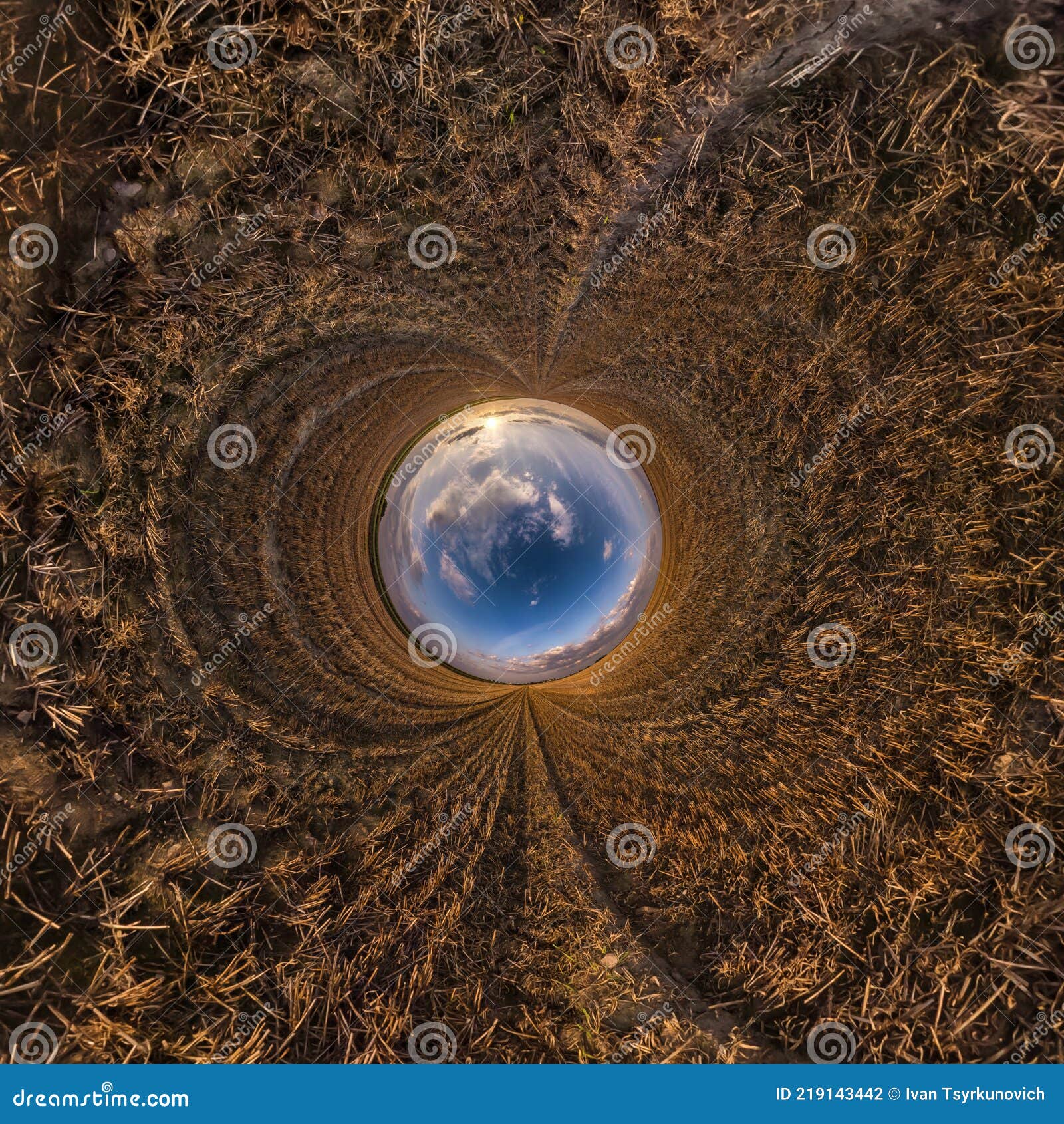 Blue Sky Ball in Middle of Swirling Field. Inversion of Tiny Planet ...