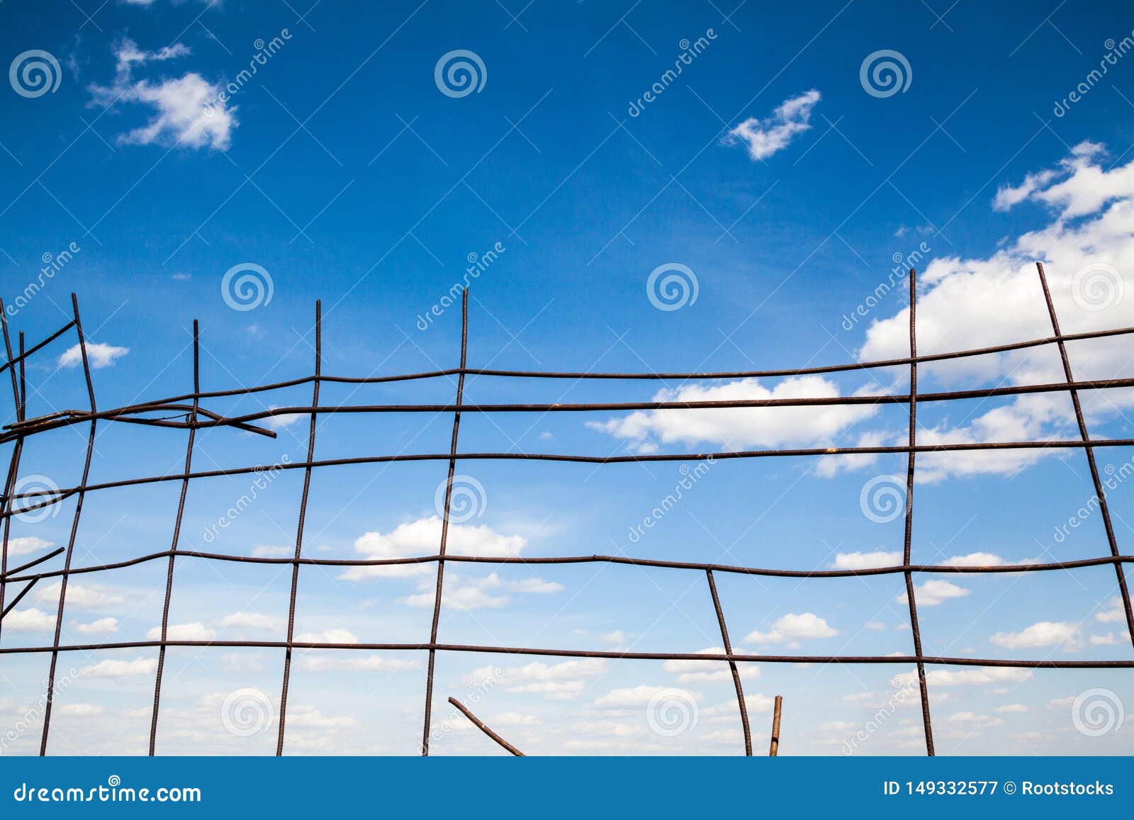 Blue Sky Behind the Broken Metal Fence Stock Image - Image of blue ...