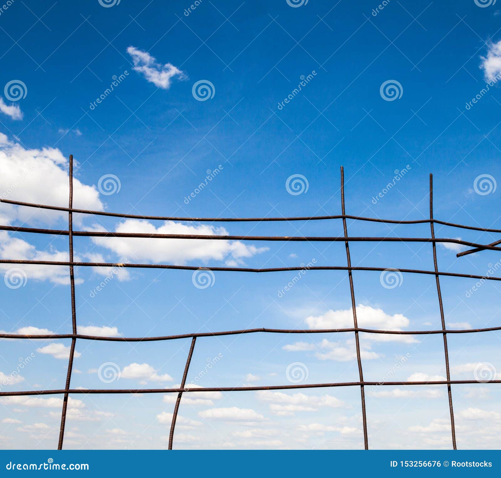 Blue Sky Behind the Broken Metal Fence Stock Photo - Image of metal ...