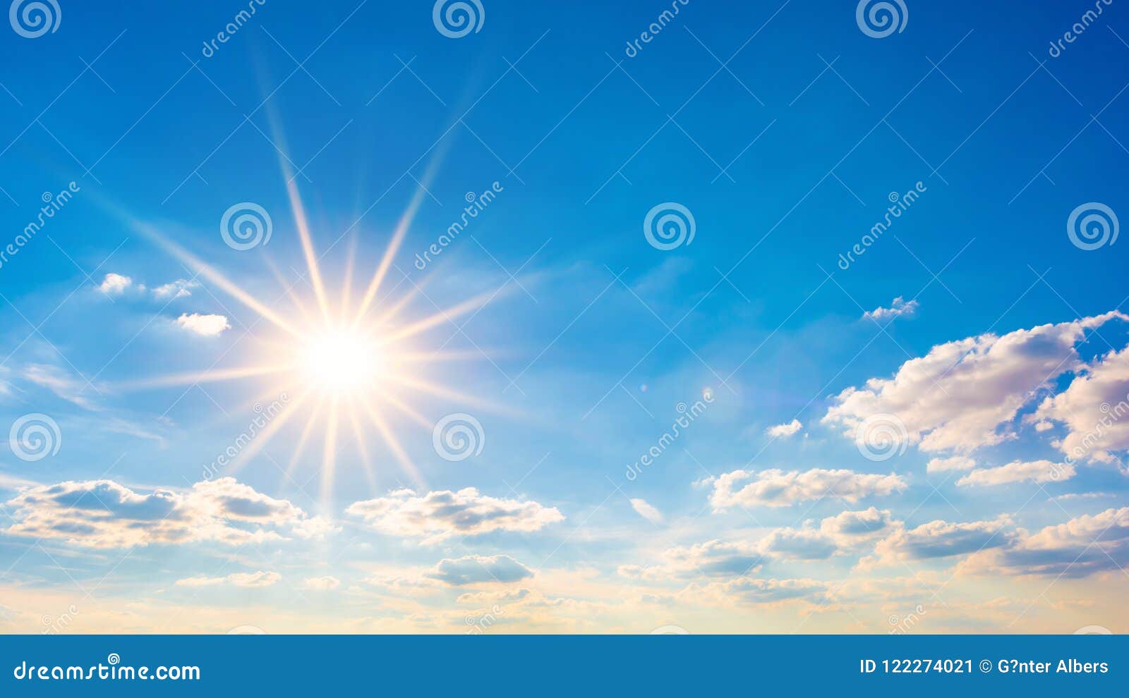 Blue sky and bright sun stock image. Image of cloud - 122274021