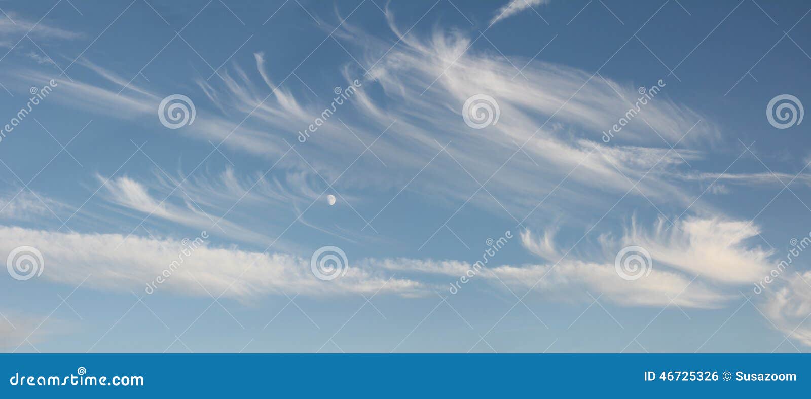 Blue Sky with Cirrus Clouds and Moon Stock Photo - Image of morning ...