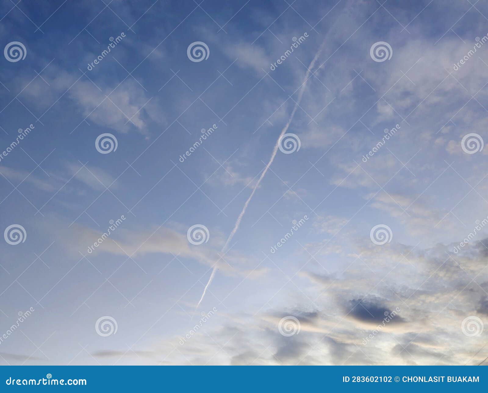 Blue Sky Cloud Smoke Line Beautiful Satisfying Stock Photo - Image of ...