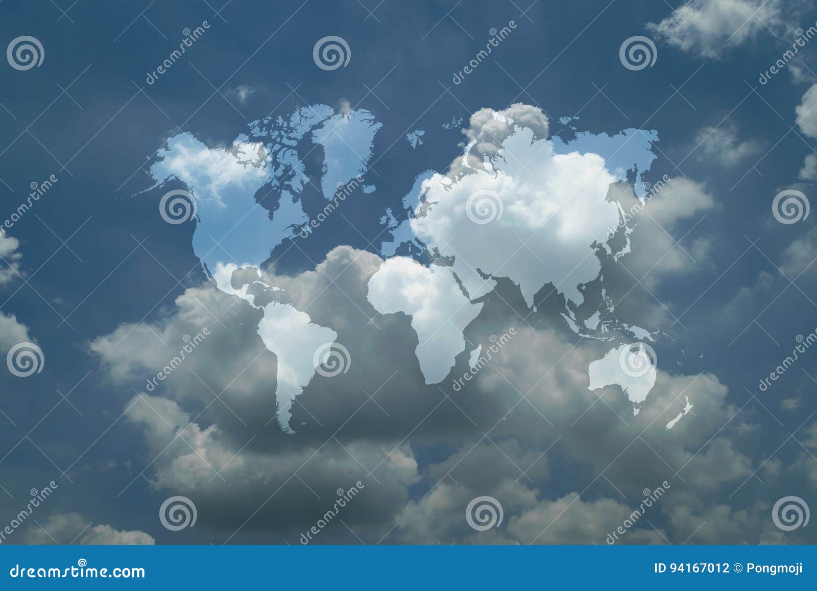 Blue Sky Cloud with World Map Stock Photo - Image of background ...