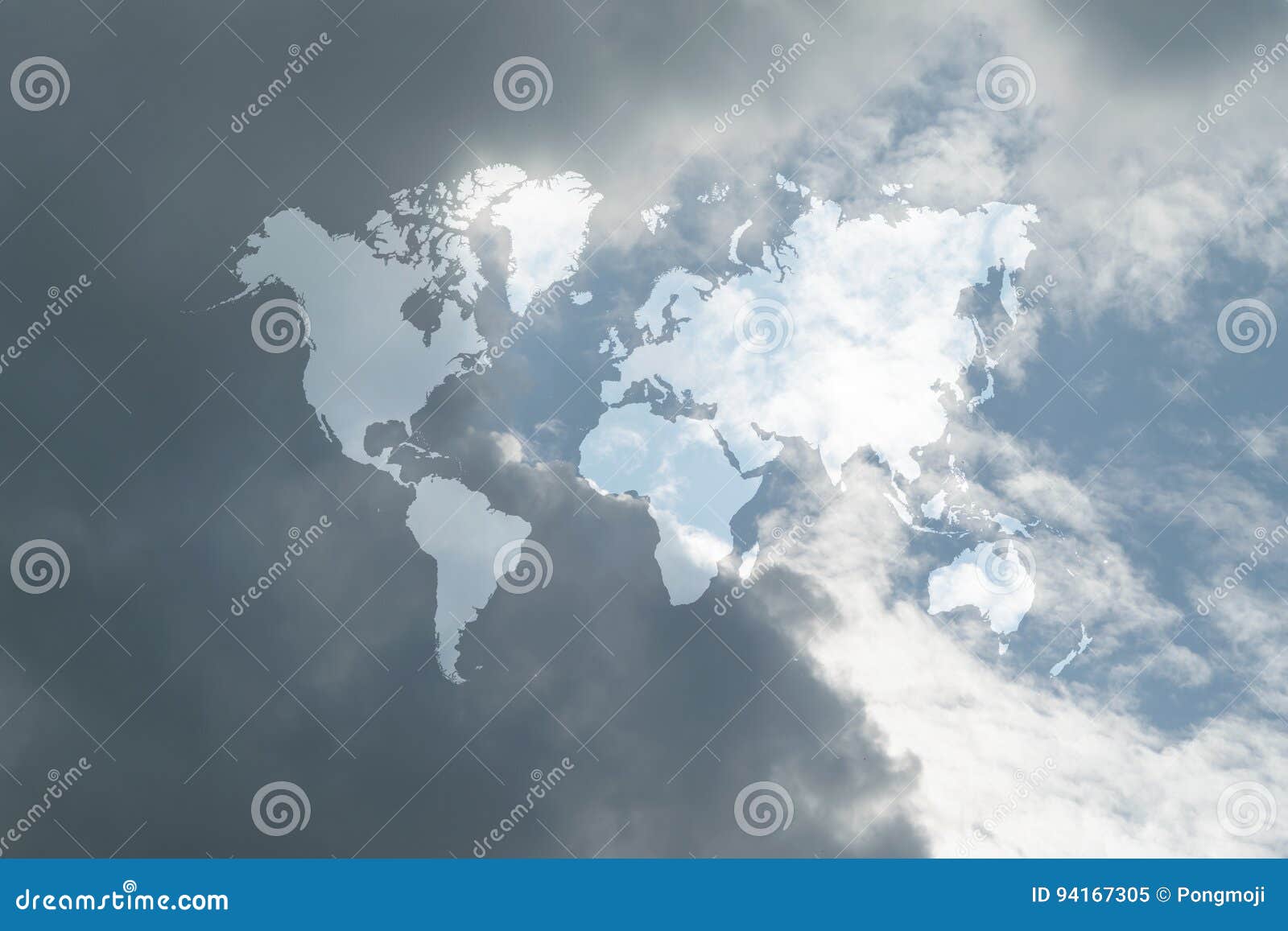 Blue Sky Cloud with World Map Stock Image - Image of idyllic, abstract ...