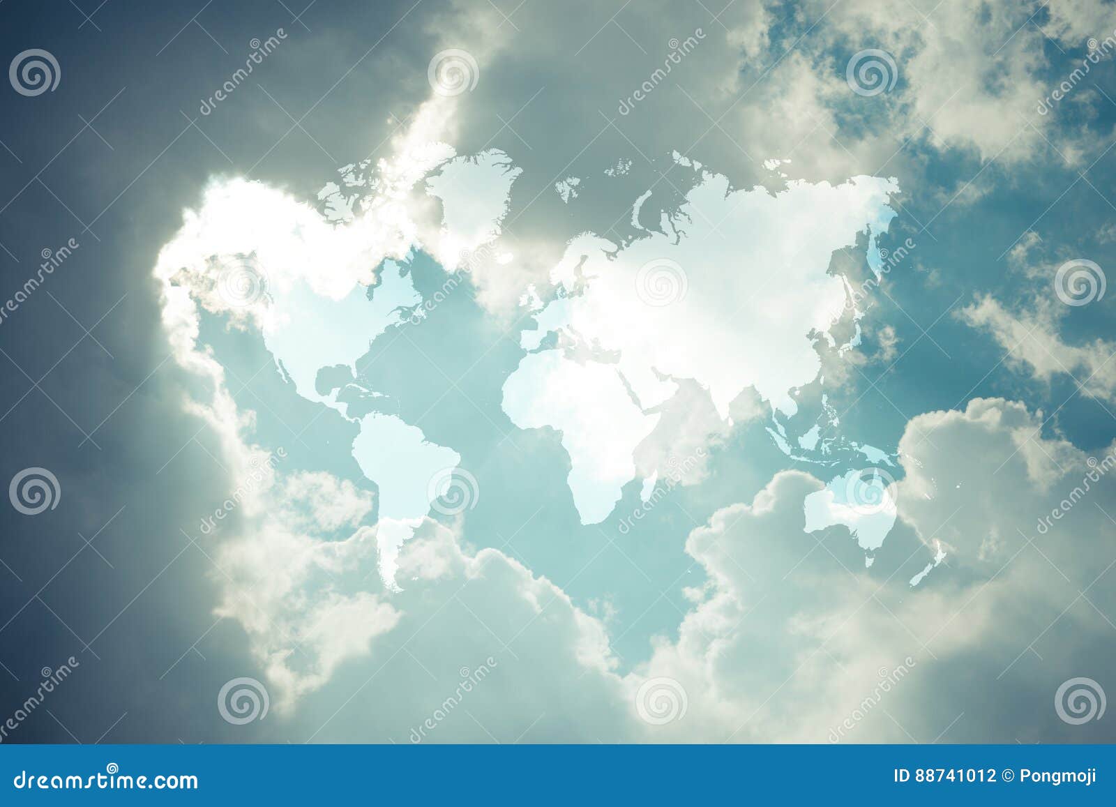 Blue Sky Cloud with World Map , Process in Vintage Style Stock Photo ...
