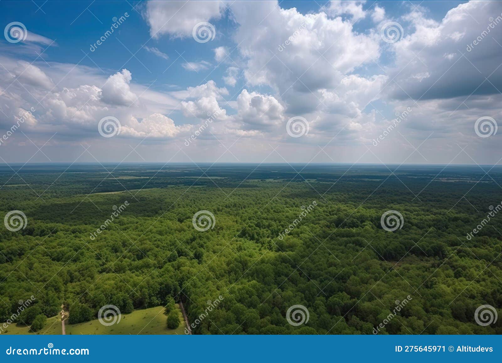 Blue Sky with Clouds Above Forest Landscape, View from Aerial ...