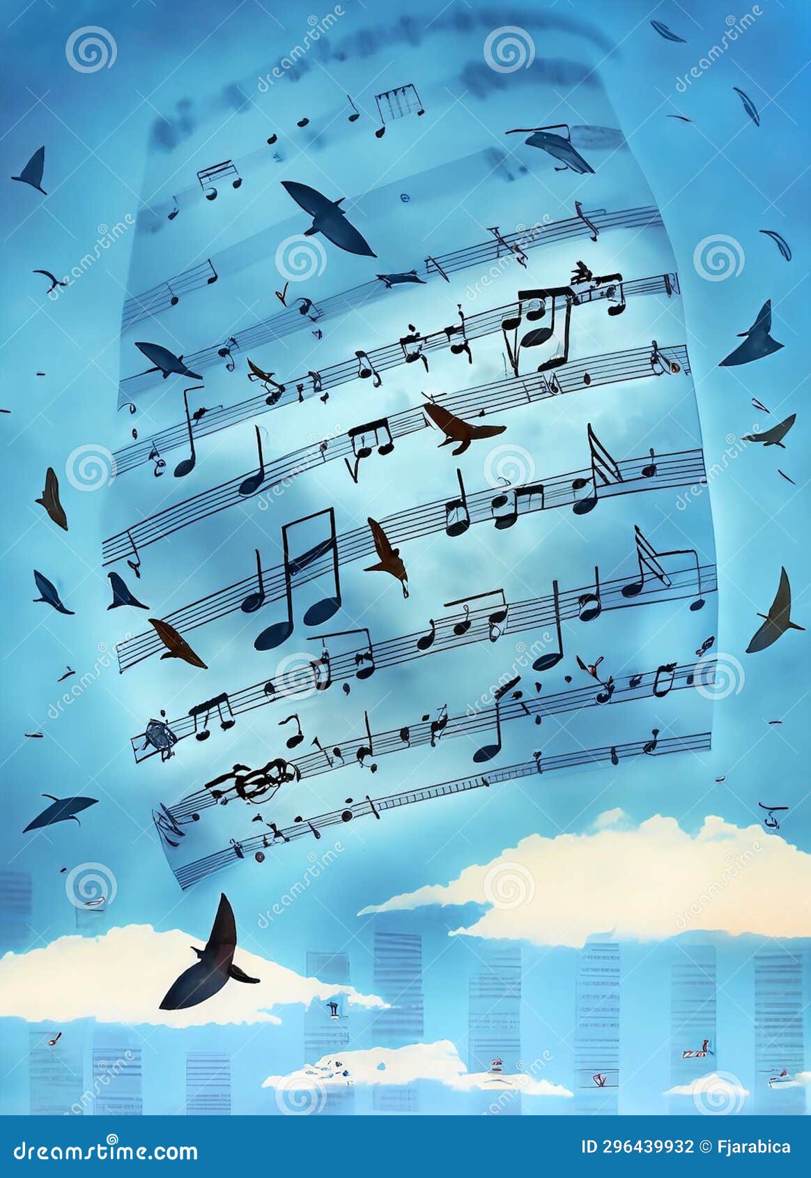 Blue Sky with Clouds with Bird and Musical Stock Illustration ...